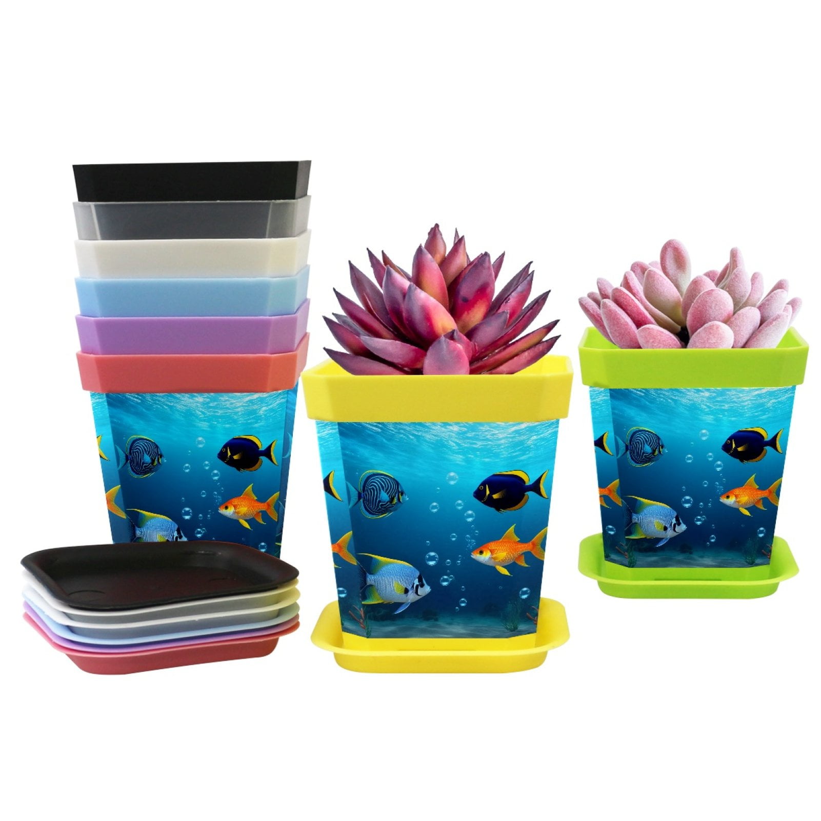 8 Pcs Decorative Flower Pots,Ocean Sea Fish Small Plastic Plant Pots ...