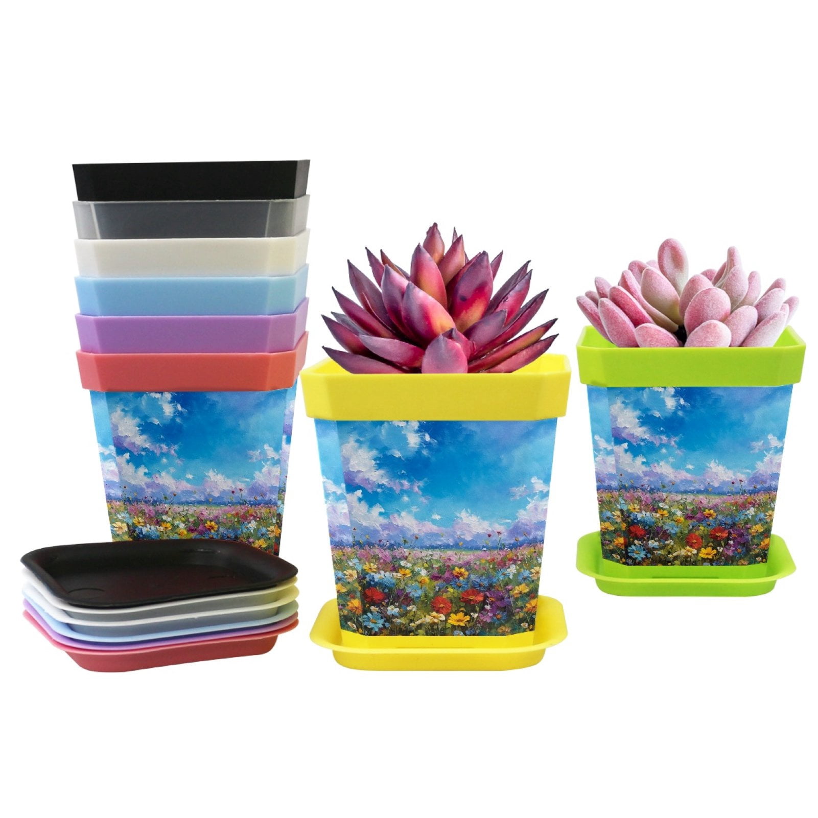 8 Pcs Decorative Flower Pots,Oilpainting Flowers Small Plastic Plant ...
