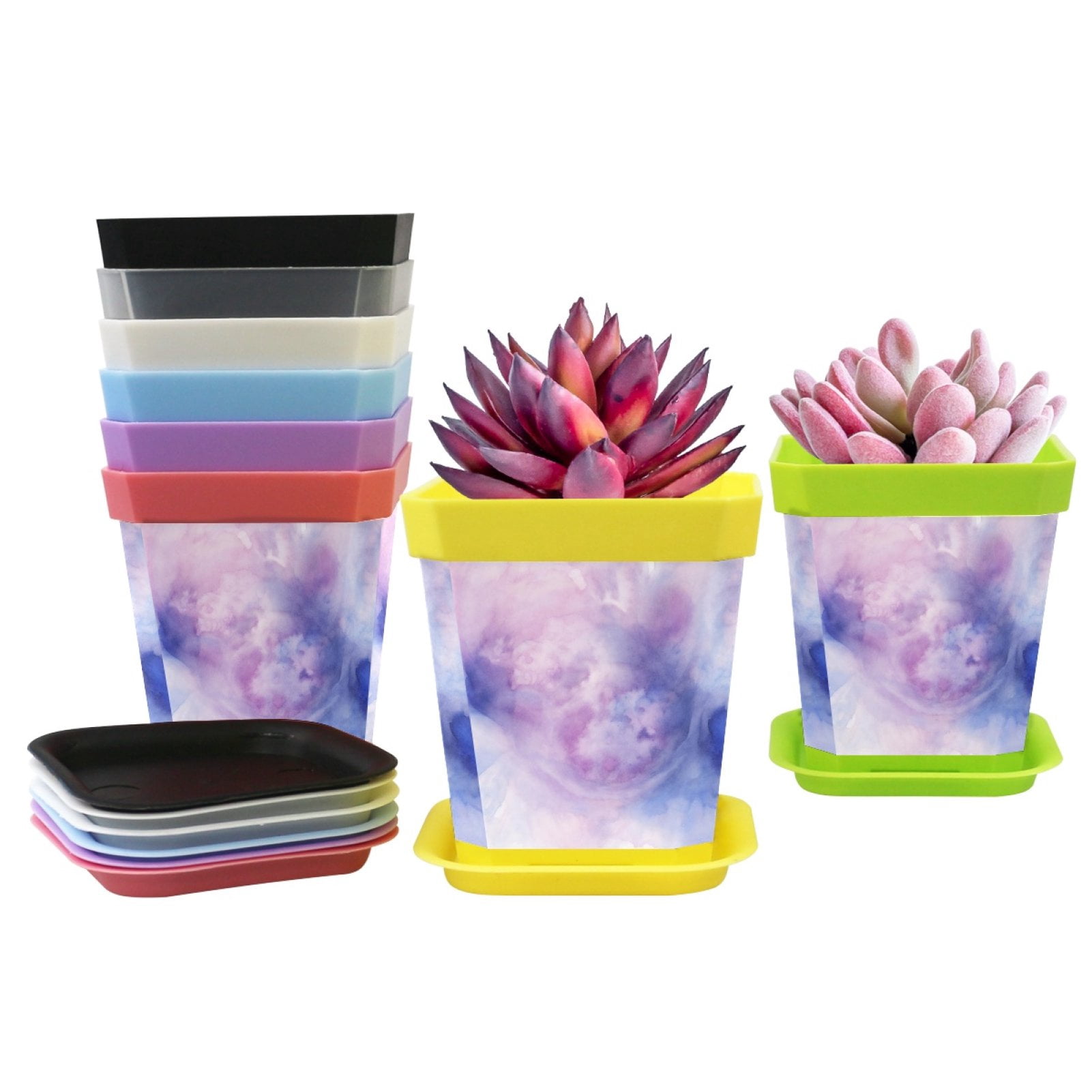 8 Pcs Decorative Flower Pots,Pink Marble Texture Small Plastic Plant ...