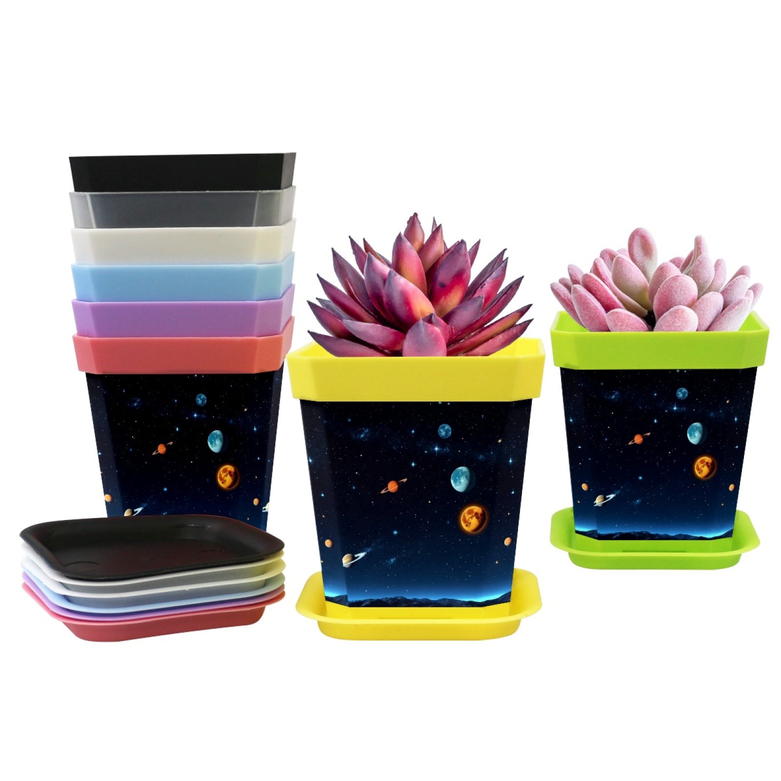 8 Pcs Decorative Flower Pots,Planet Space Small Plastic Plant Pots ...