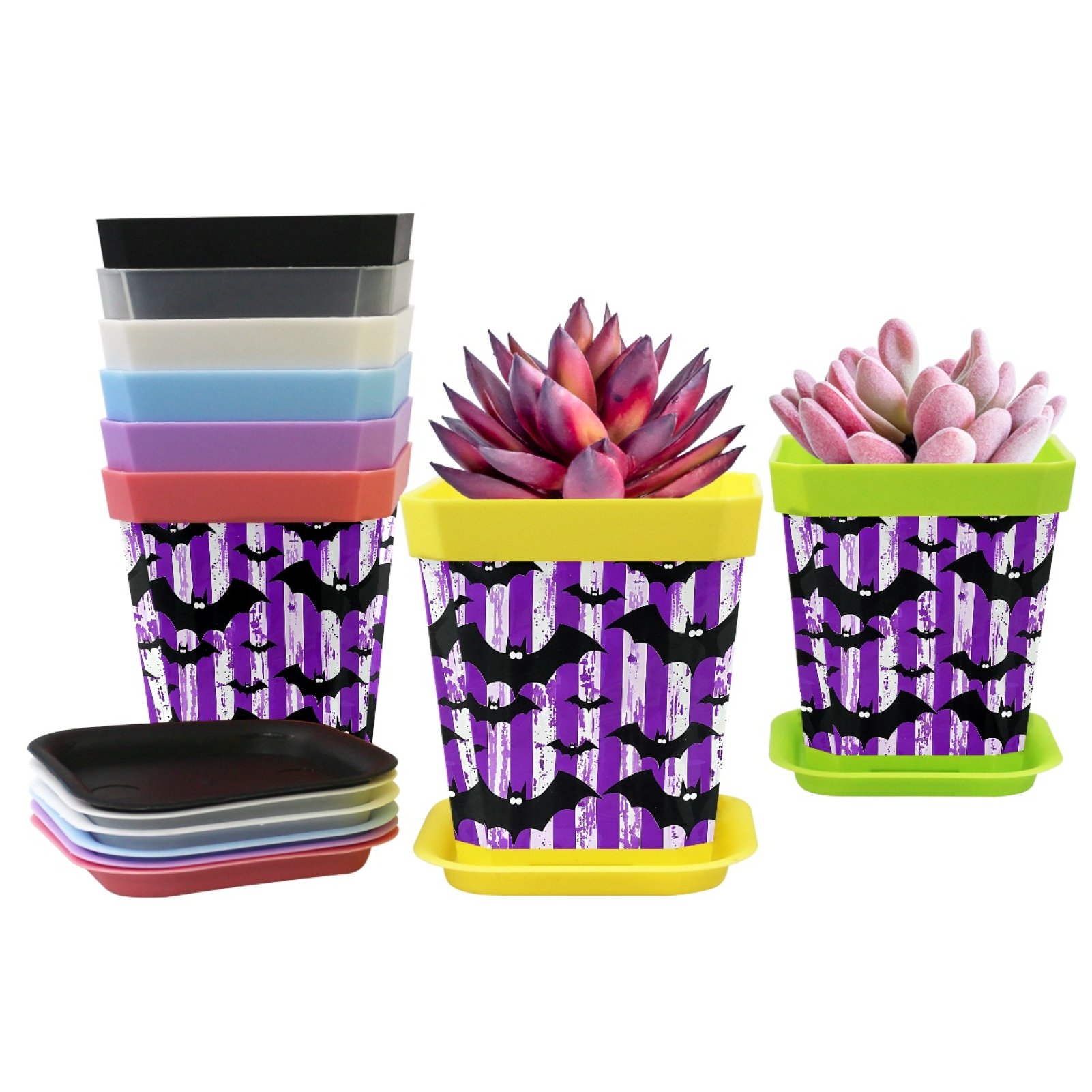 8 Pcs Decorative Flower Pots,Purple Stripe Bat Small Plastic Plant Pots ...