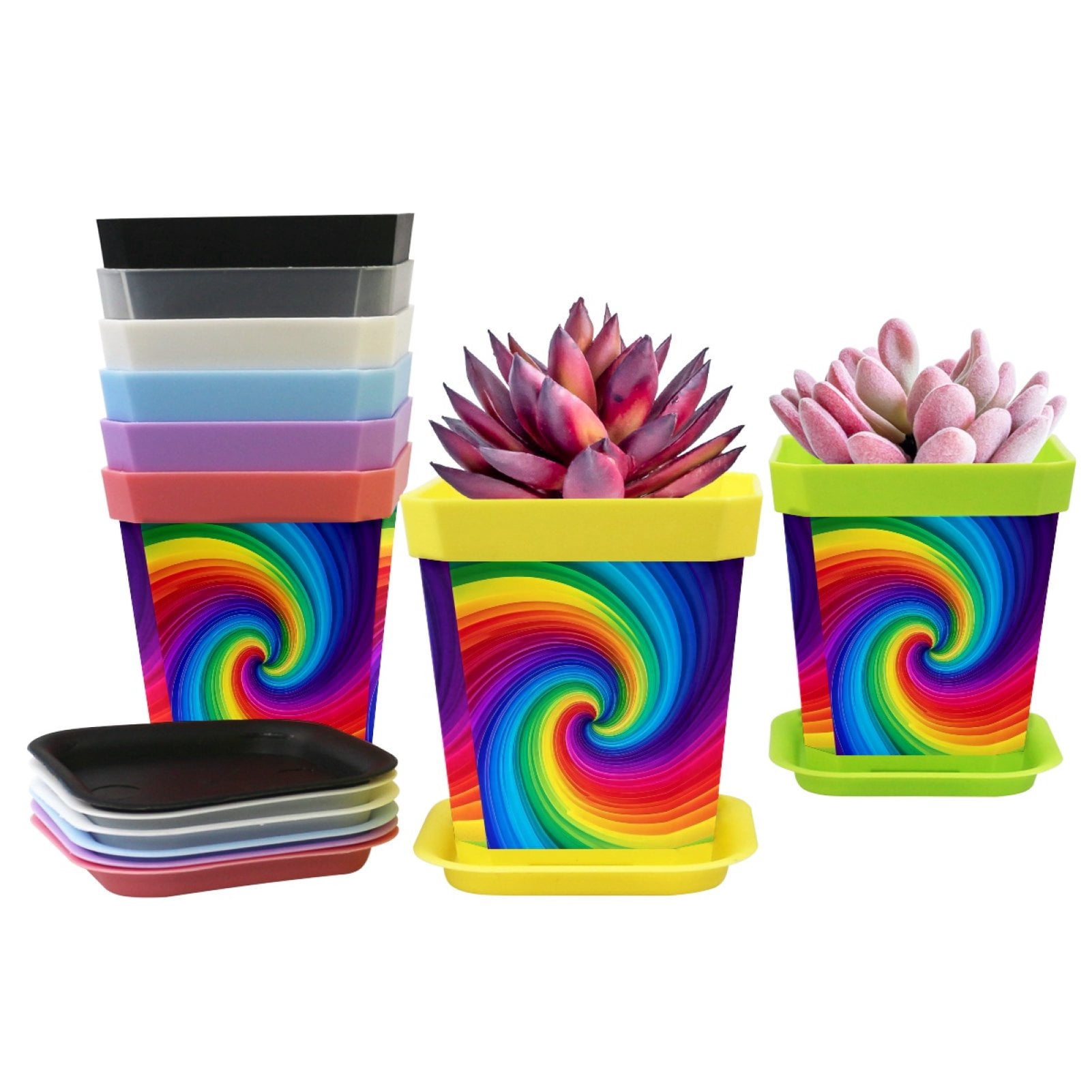 8 Pcs Decorative Flower Pots,Rainbow Swirl Tie Dye Small Plastic Plant ...