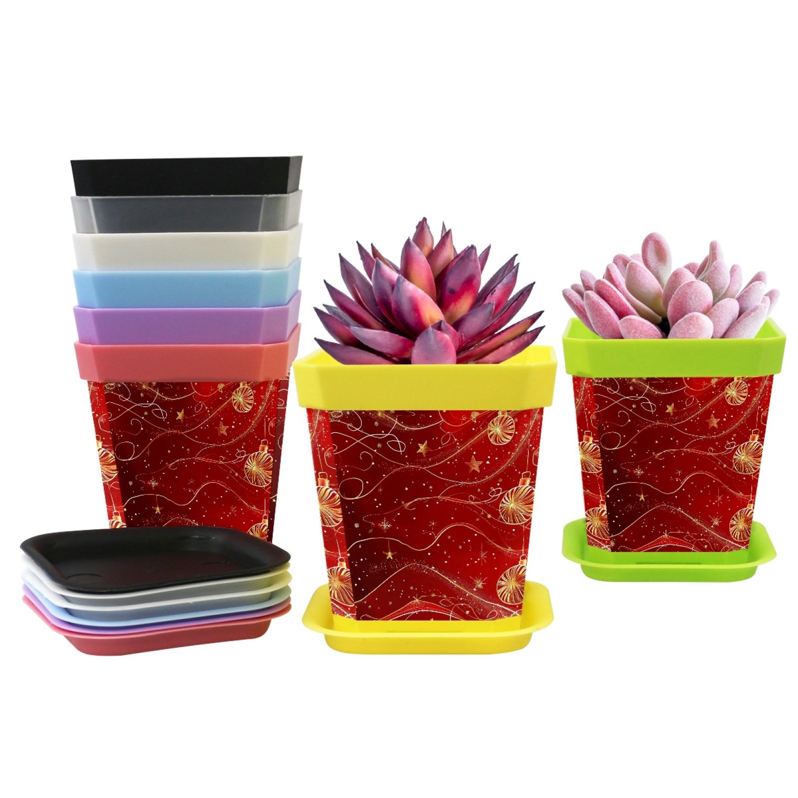 8 Pcs Decorative Flower Pots,Red Abstract Christmas Bell Small Plastic ...