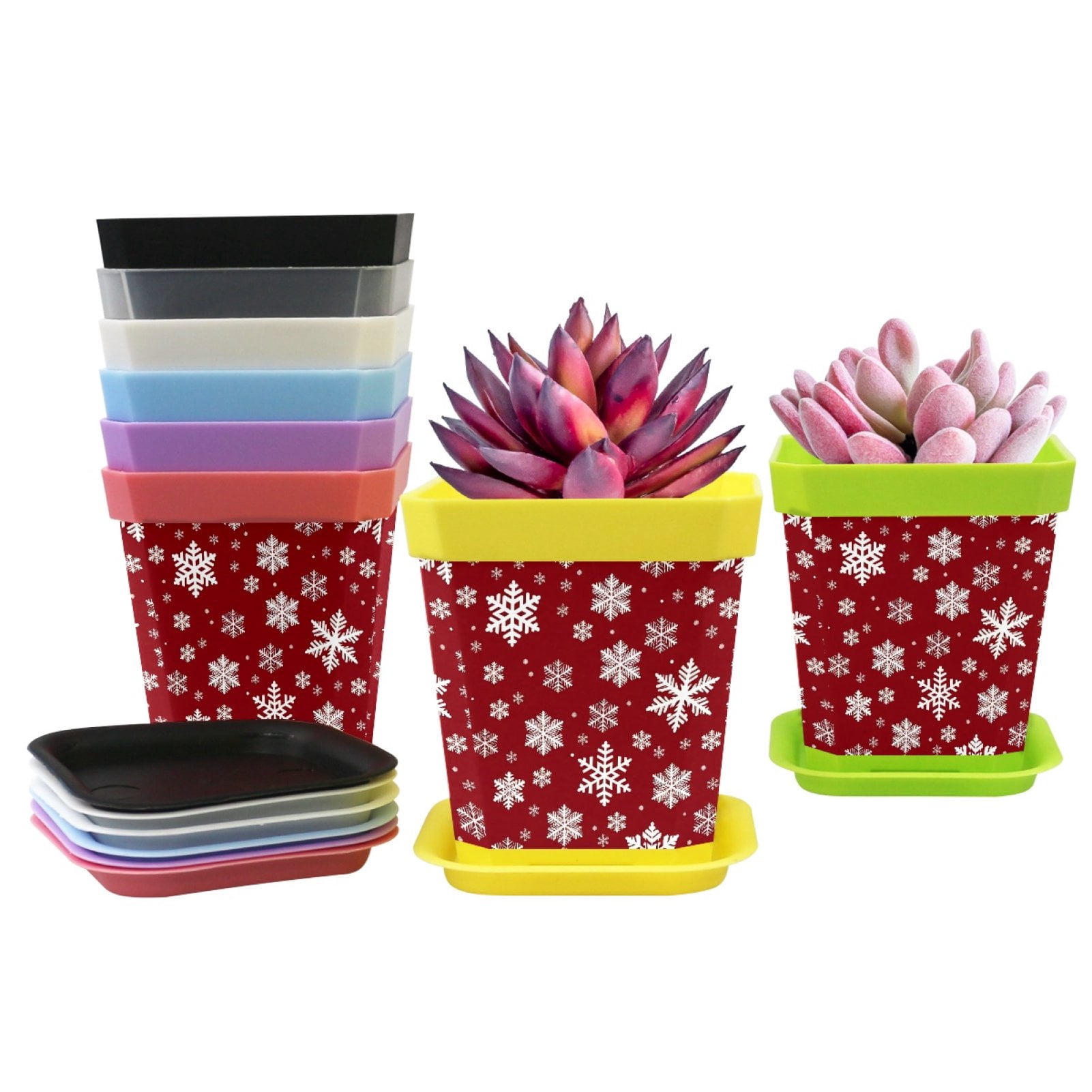 8 Pcs Decorative Flower Pots,Red Christmas Snowflakes Small Plastic ...