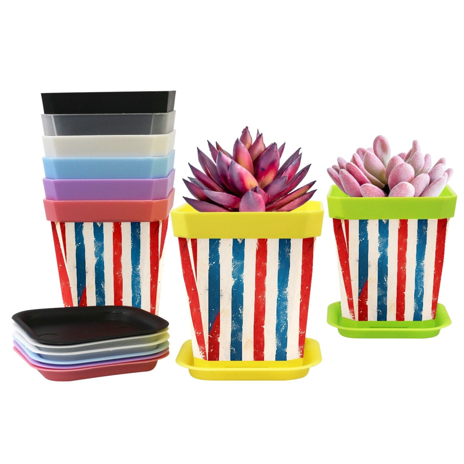 8 Pcs Decorative Flower Pots,Retro Flag Blue Red Small Plastic Plant ...