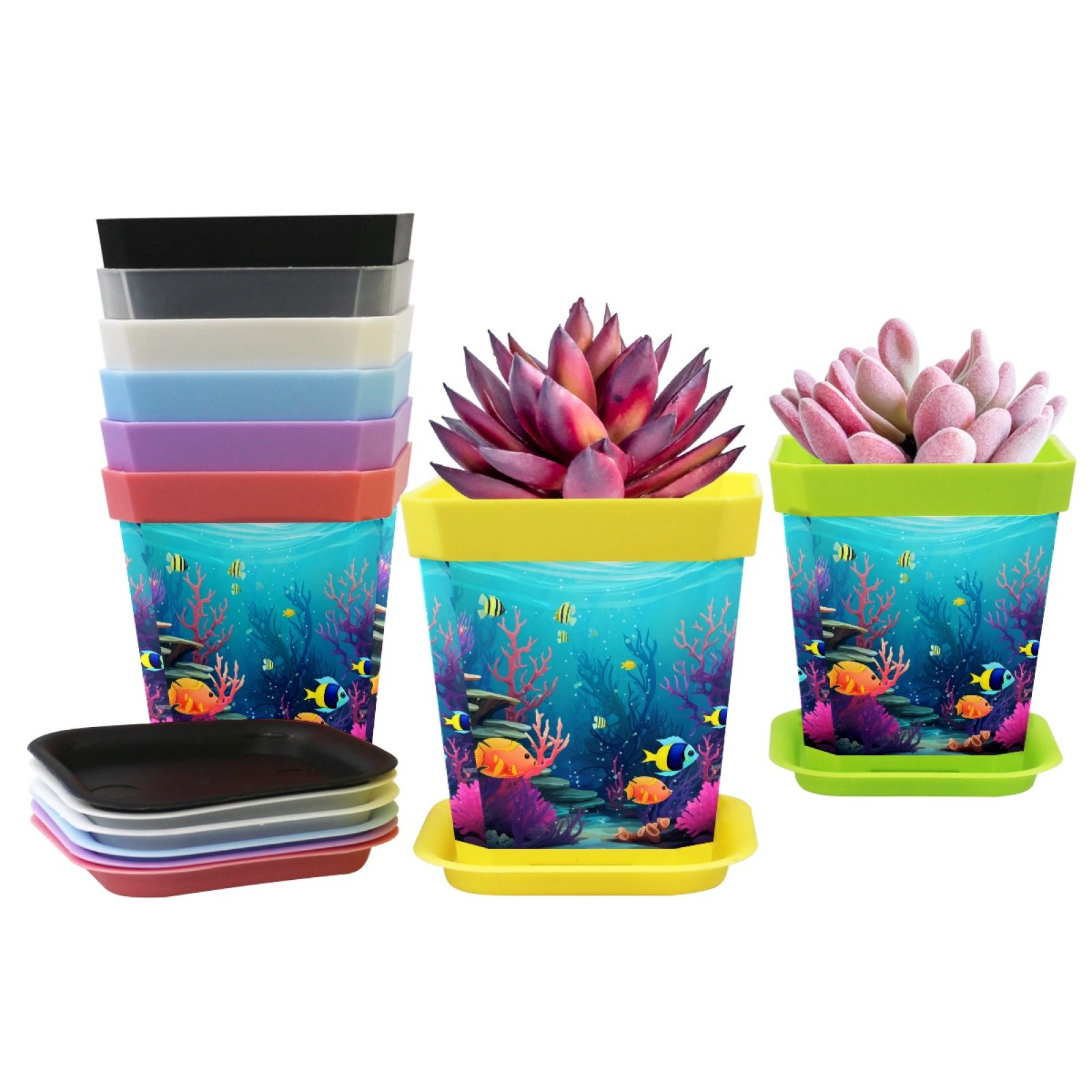 8 Pcs Decorative Flower Pots,Sea Coral Fish Small Plastic Plant Pots ...