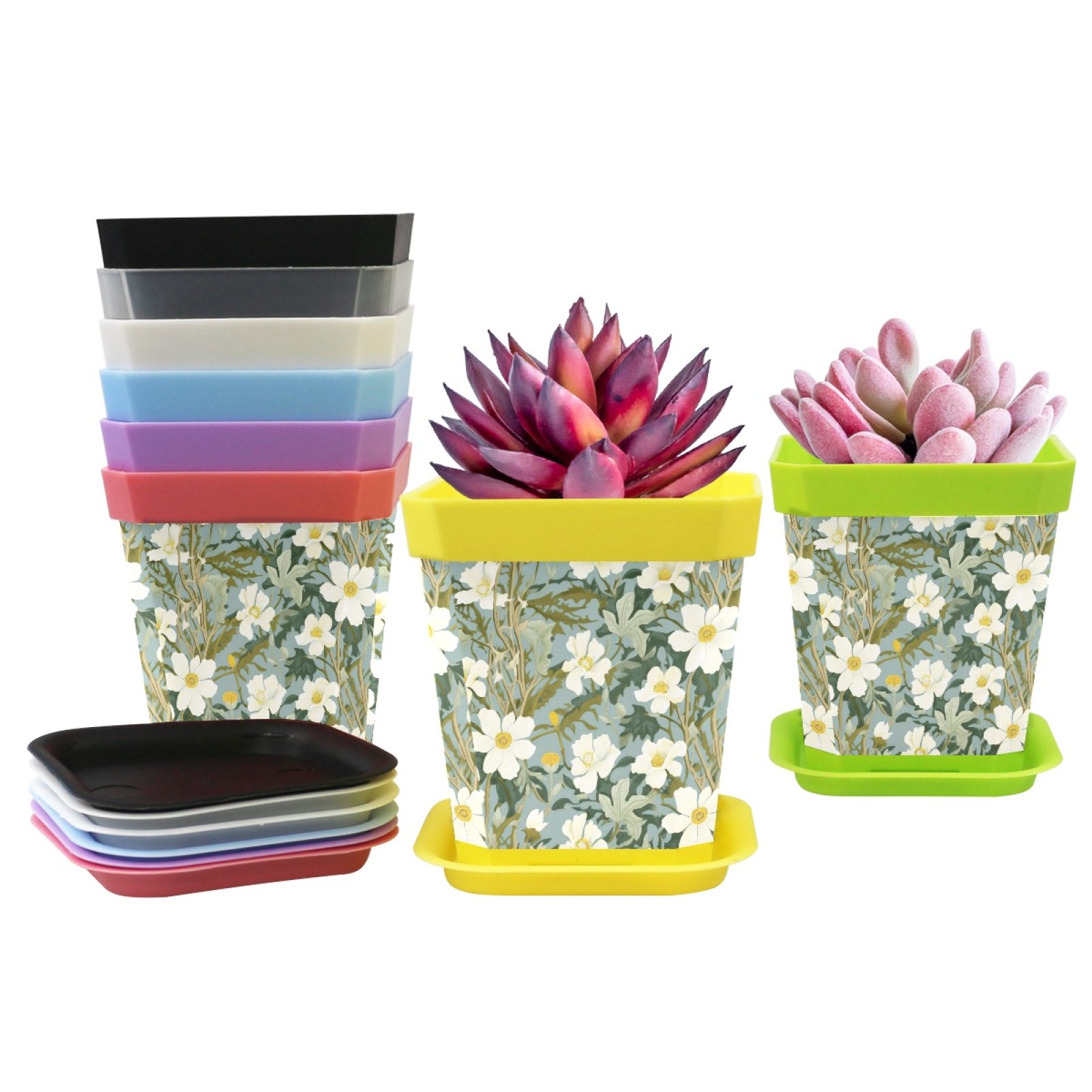 8 Pcs Decorative Flower Pots,Spring White Small Floral Small Plastic ...