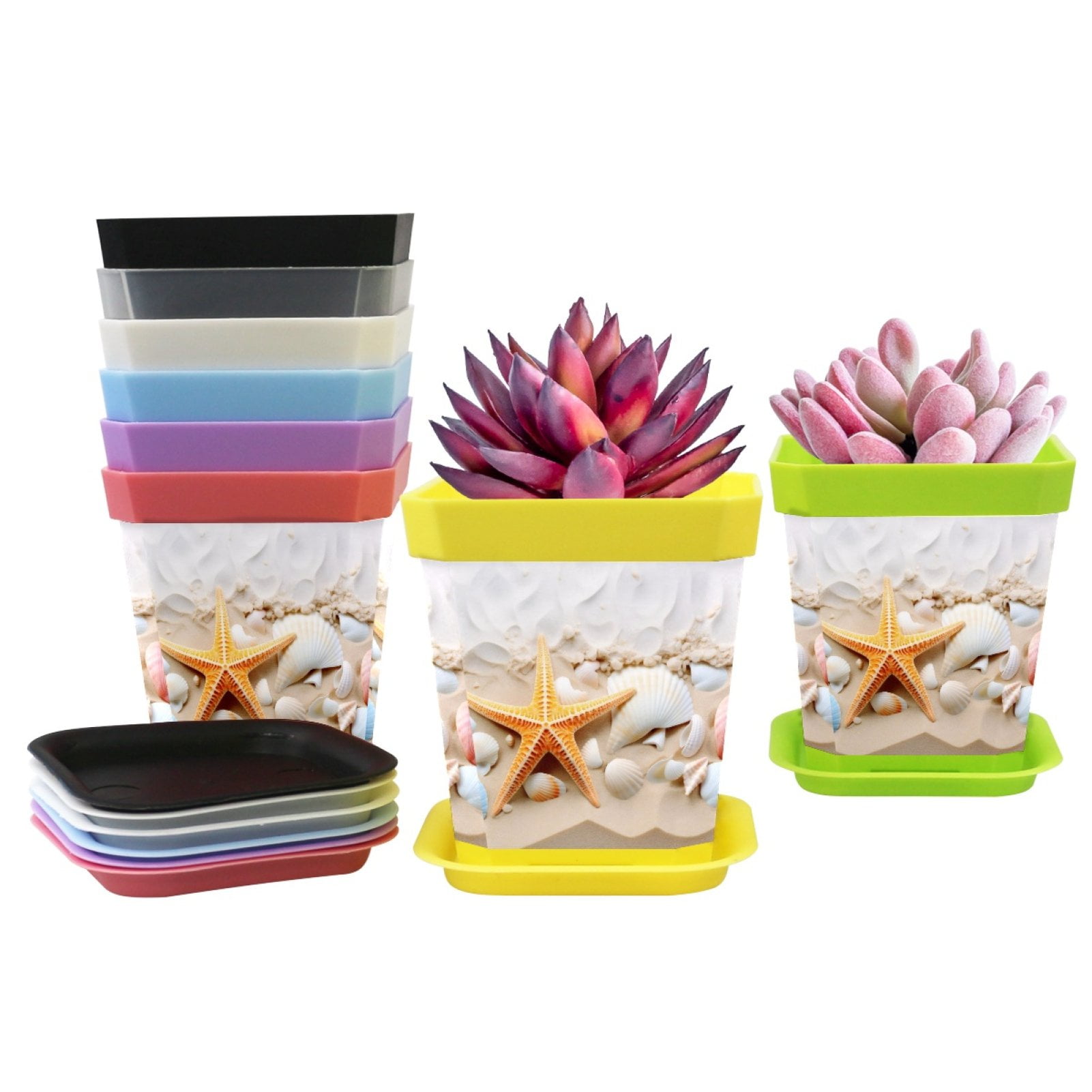8 Pcs Decorative Flower Pots,Starfish Seashells Small Plastic Plant ...