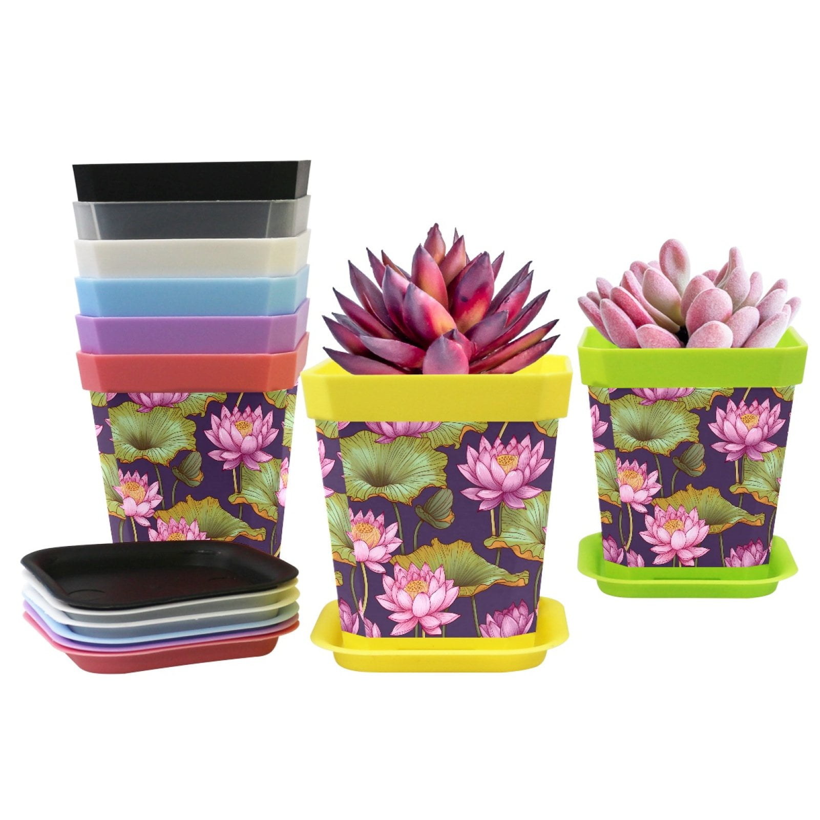8 Pcs Decorative Flower Pots,Summer Pink Lotus Small Plastic Plant Pots ...