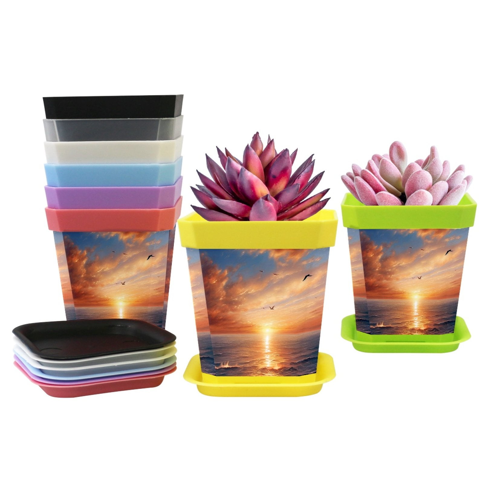 8 Pcs Decorative Flower Pots,Sunset Sea Small Plastic Plant Pots ...