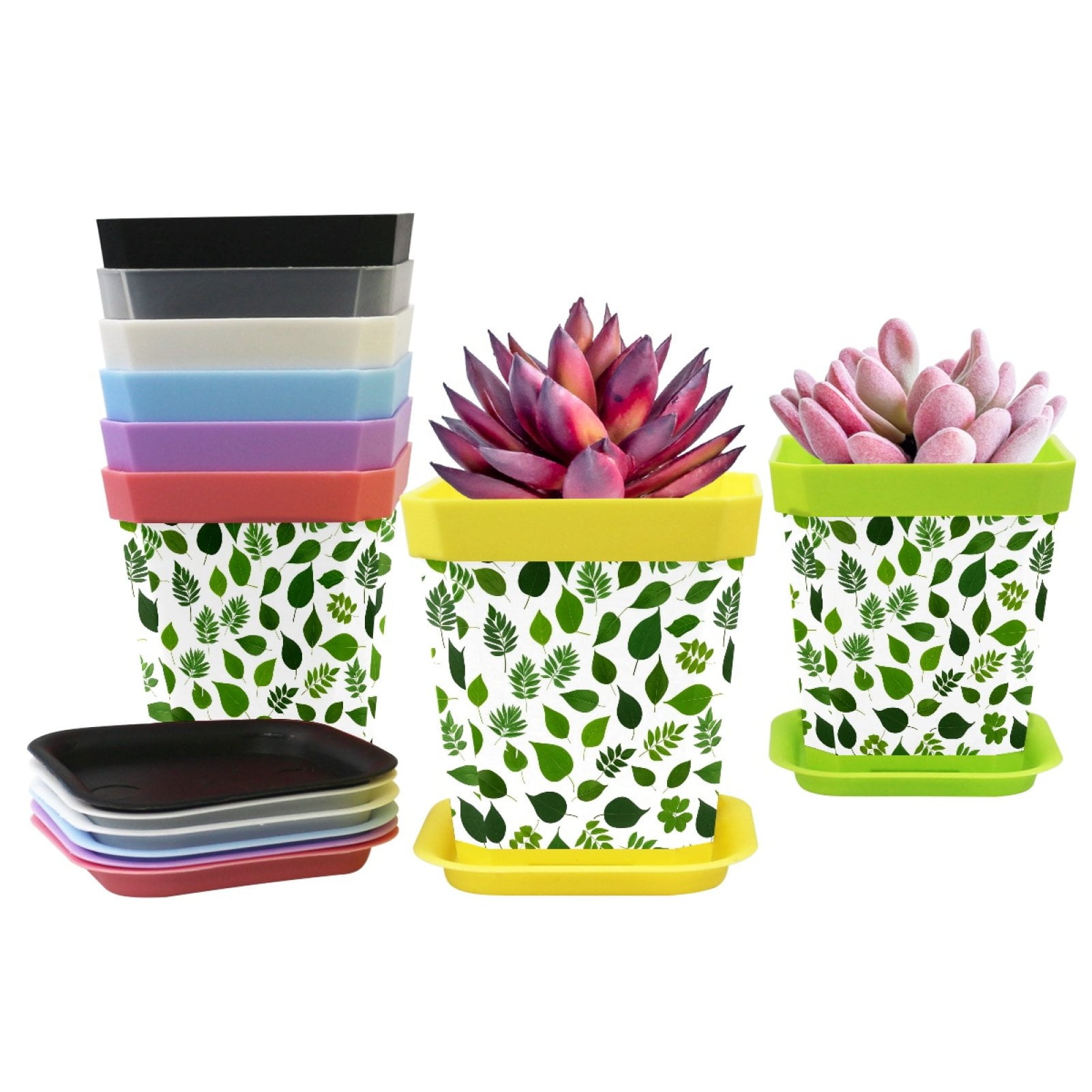8 Pcs Decorative Flower Pots,Trees Leaves Small Plastic Plant Pots ...