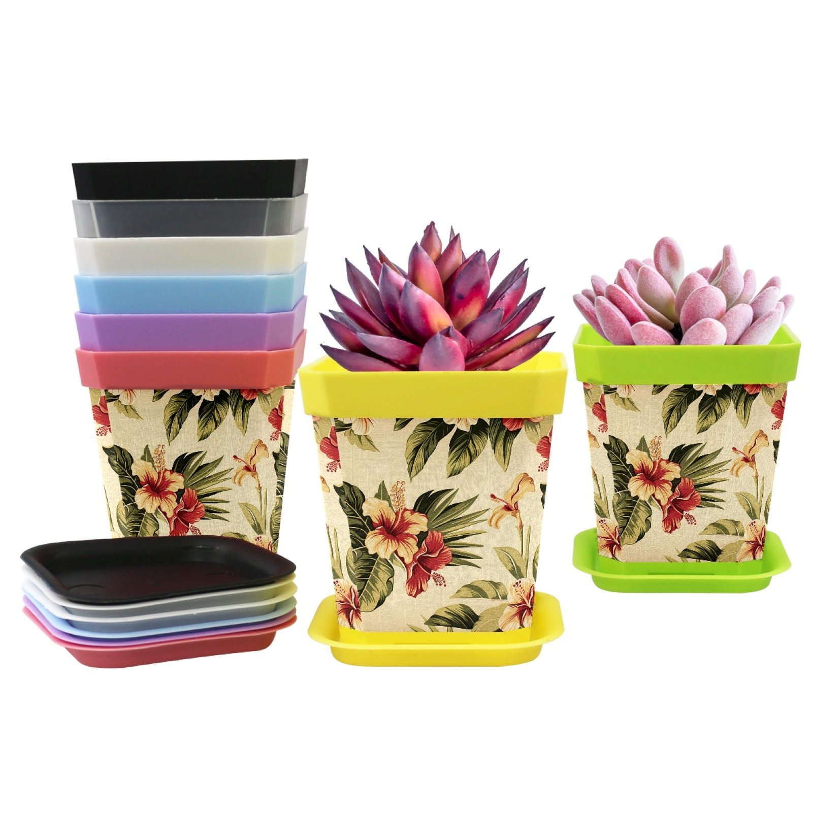 8 Pcs Decorative Flower Pots,Tropical Flower Small Plastic Plant Pots ...