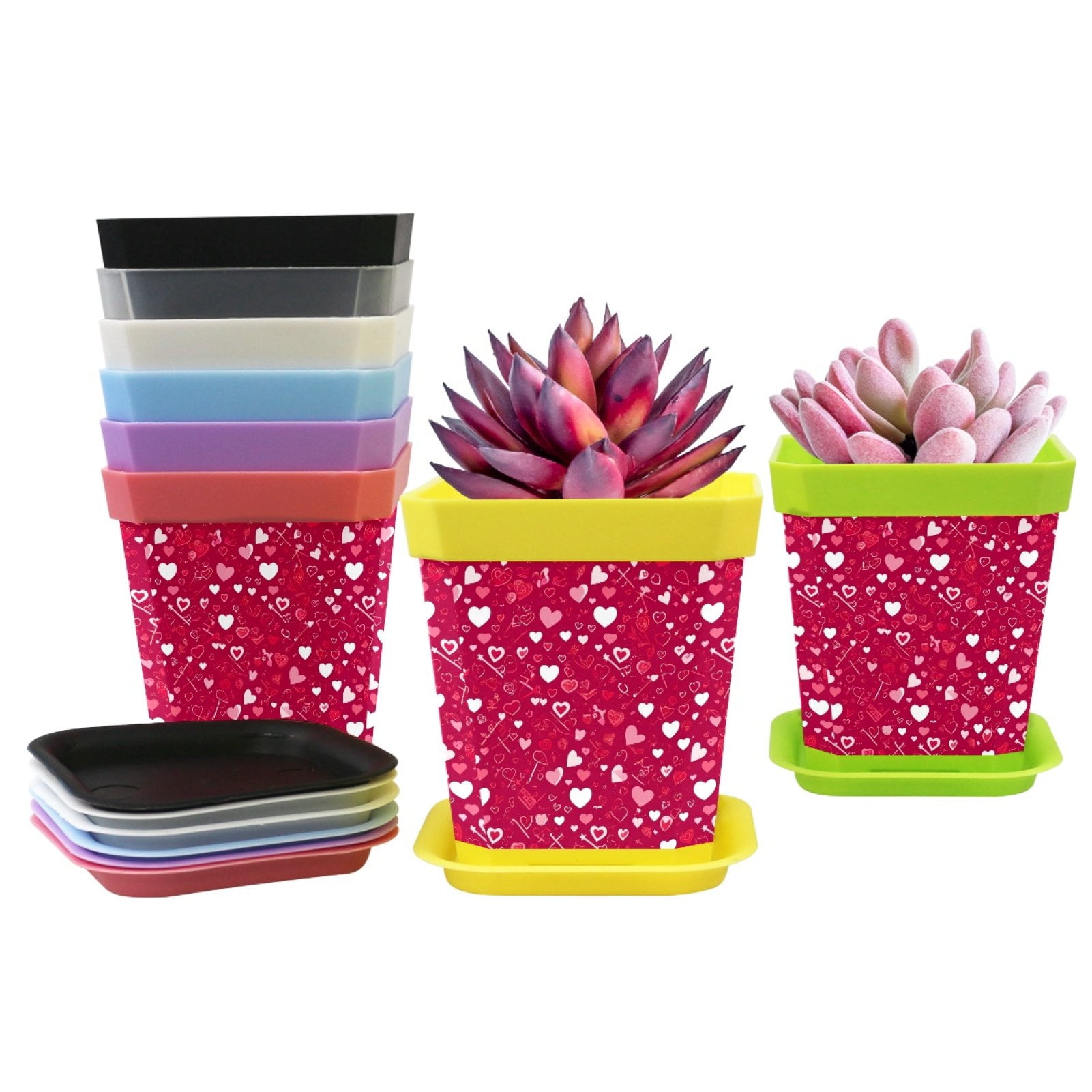 8 Pcs Decorative Flower Pots,Valentine's Day Pink Heart Small Plastic ...