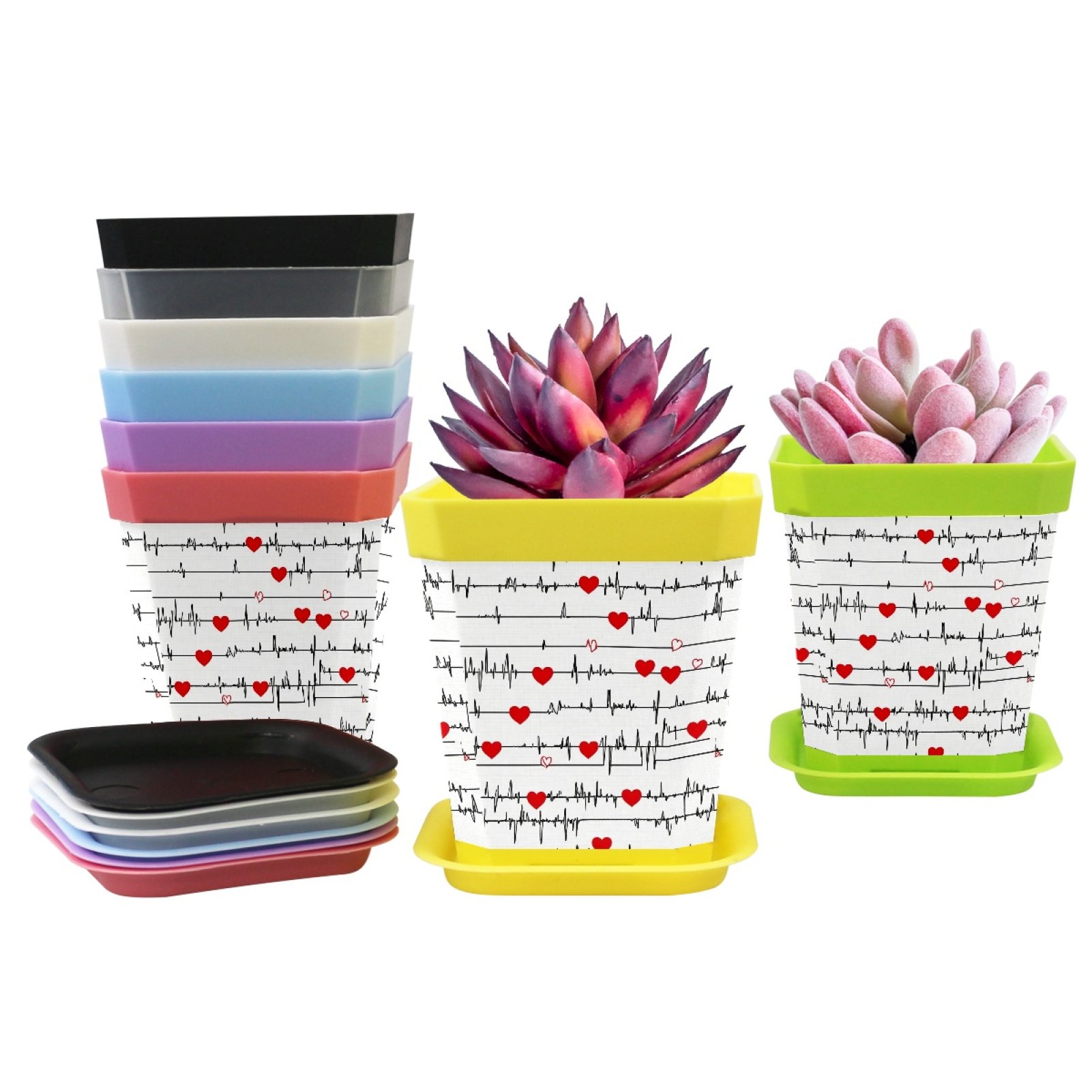 8 Pcs Decorative Flower Pots,Valentine's Day Red Love Small Plastic ...