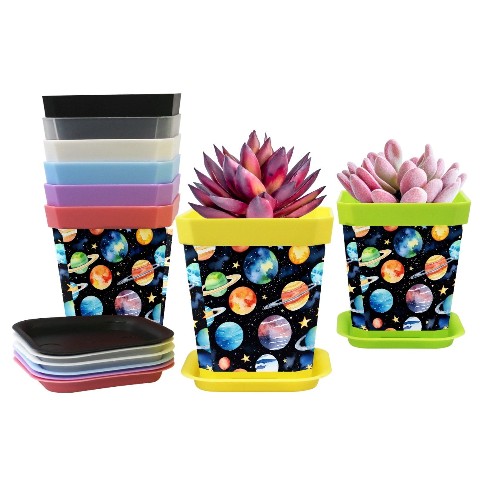 8 Pcs Decorative Flower Pots,Watercolor Galactic Planets Small Plastic ...