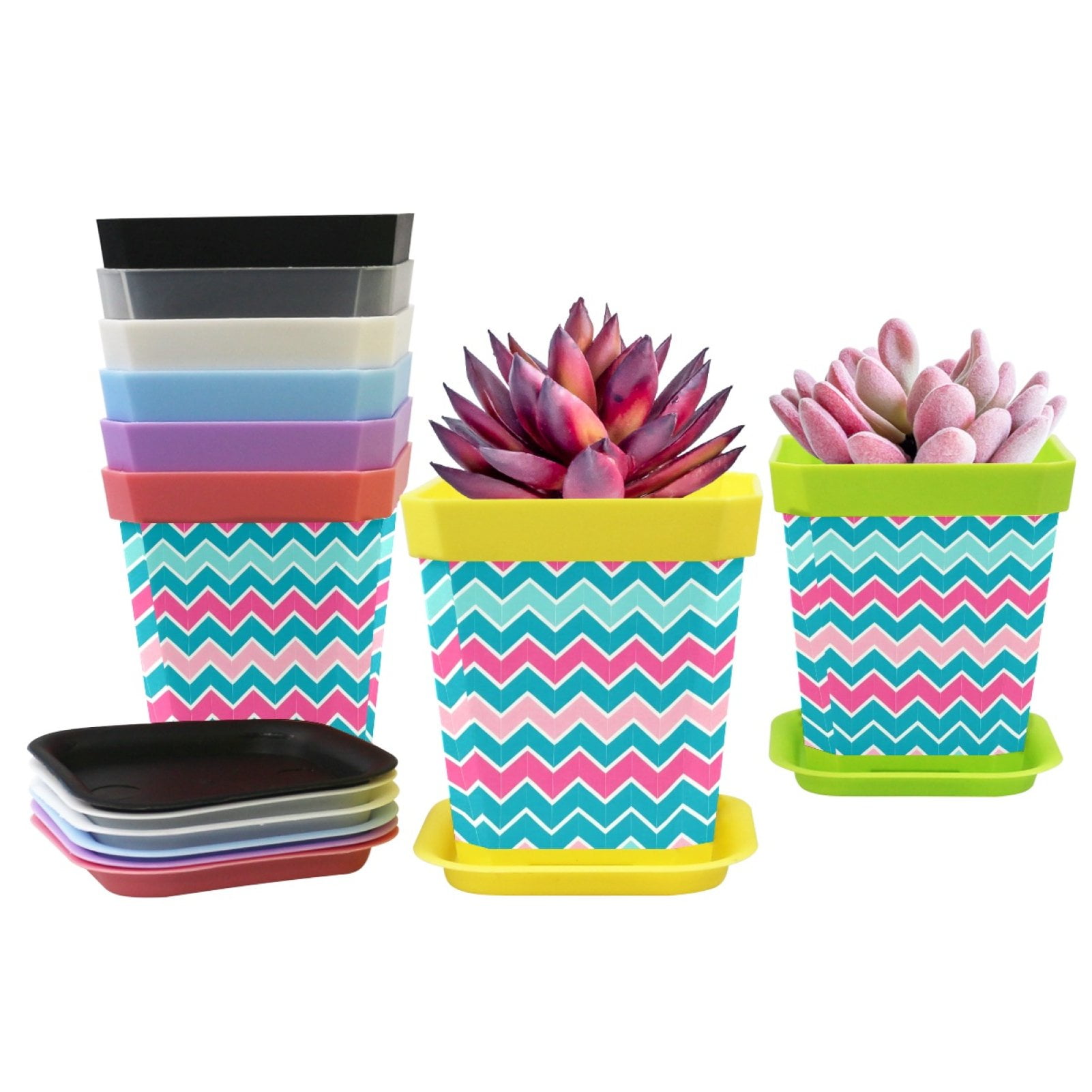 8 Pcs Decorative Flower Pots,Wave Stripes Plaid Small Plastic Plant ...