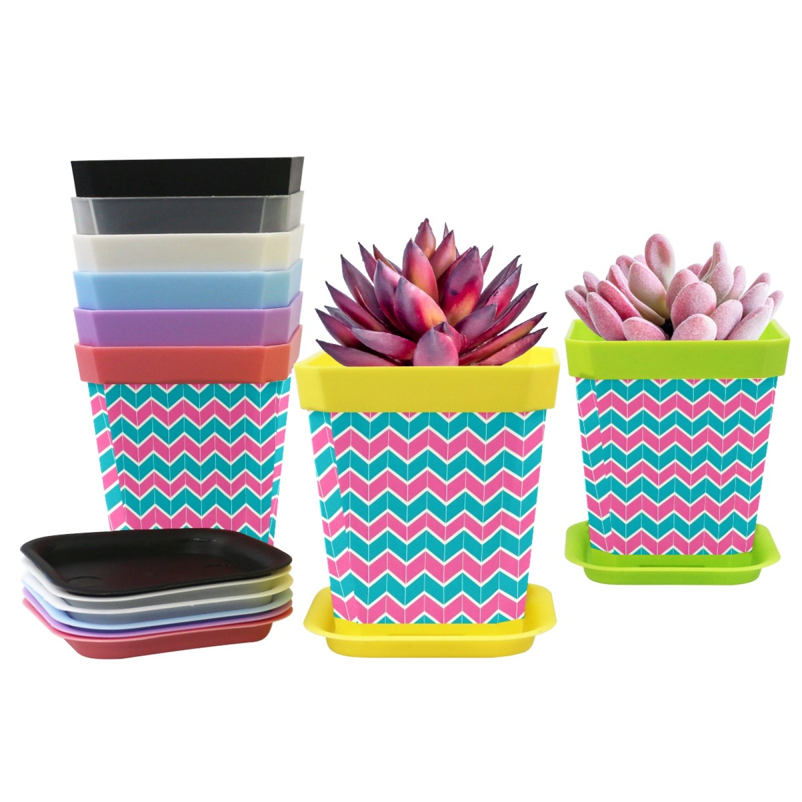 8 Pcs Decorative Flower Pots,Wave Stripes Small Plastic Plant Pots ...