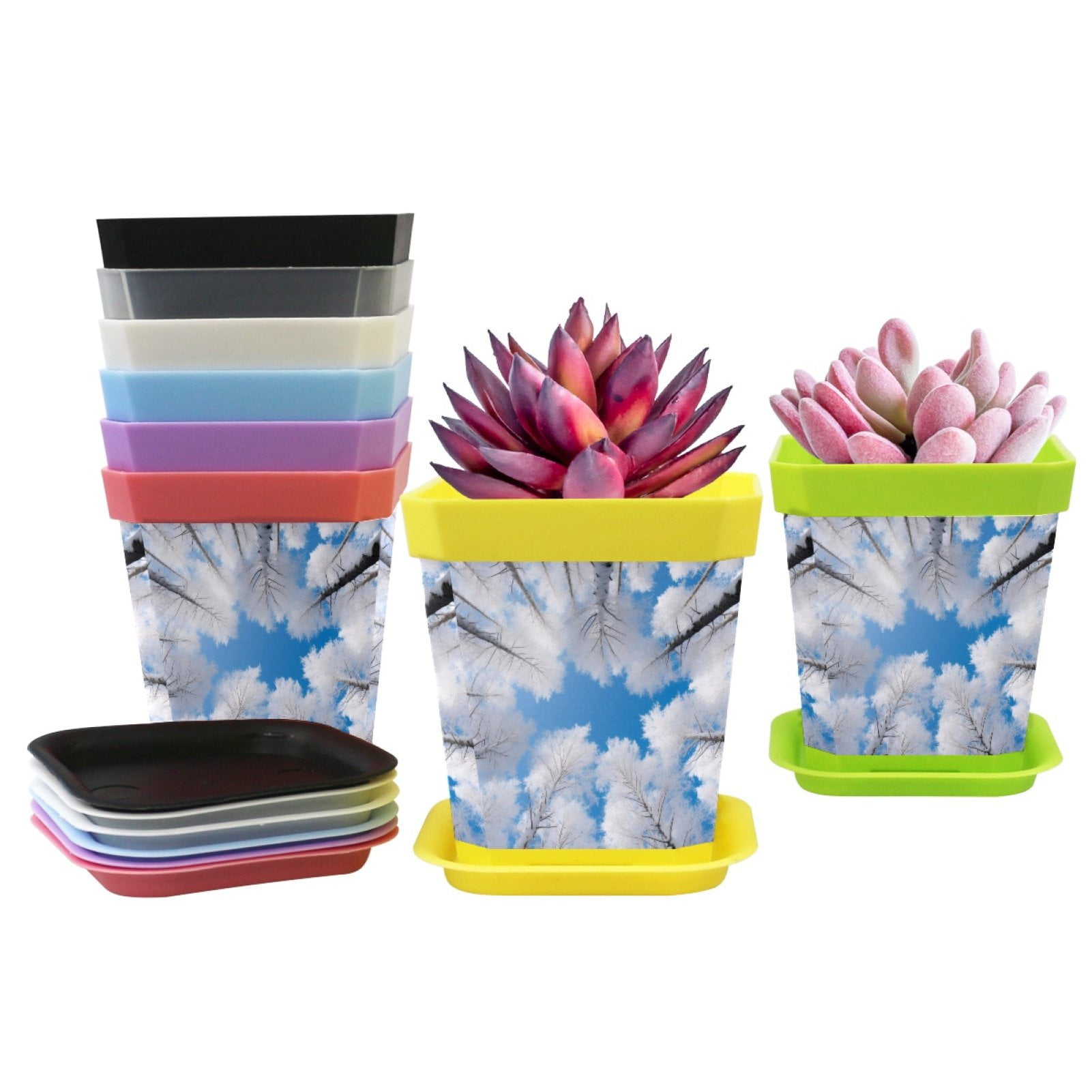 8 Pcs Decorative Flower Pots,Winter Birch Tree Small Plastic Plant Pots ...