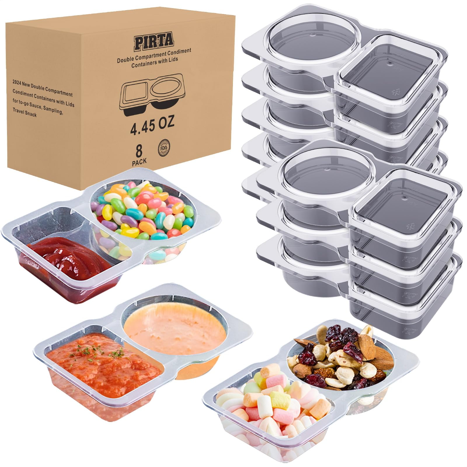 [8 PCS] Double Compartment Condiment Containers with Lids, 2025 New ...