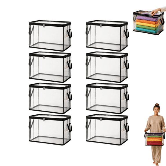 8 PCS Duty Thick Plastic Clear Storage Box with Lid, Stackable Clear ...