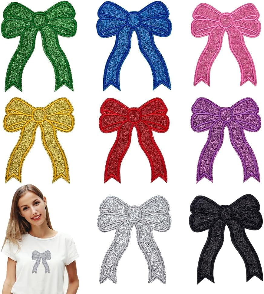 8 PCS Embroidered Patch Iron on/Sew On 8 Colors Bowknot Applique ...