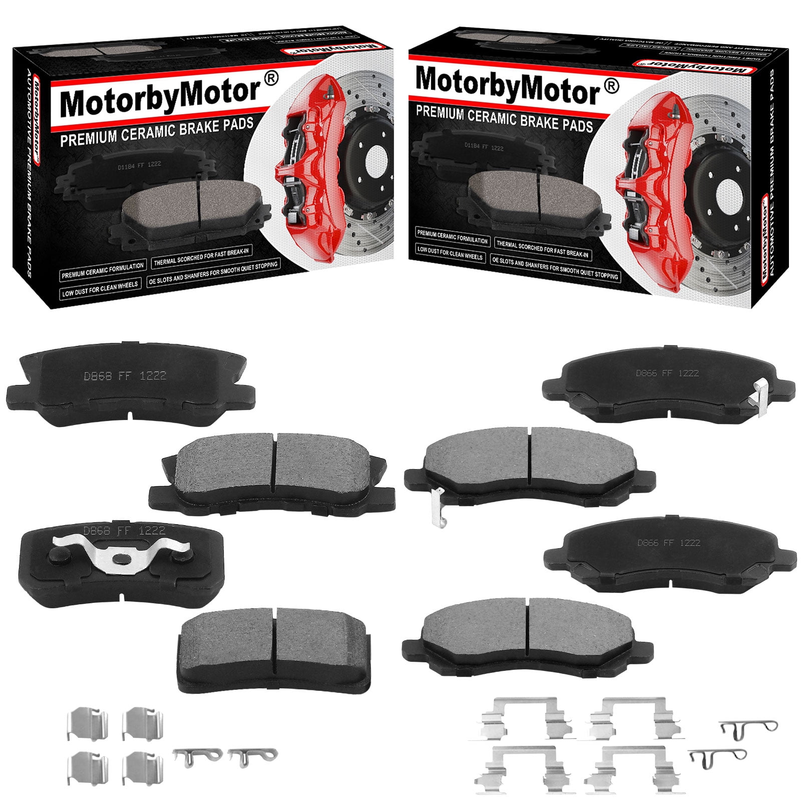 8 PCS Front & Rear Ceramic Brake Pads w/Hardware Kits Fits for Chrysler ...