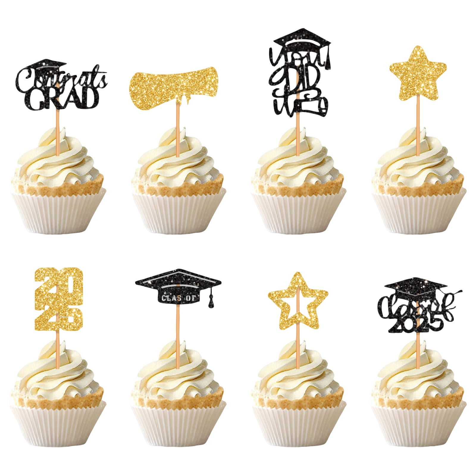 8 PCS Graduation Cupcake Toppers 2025,8 Style Graduation Cake ...