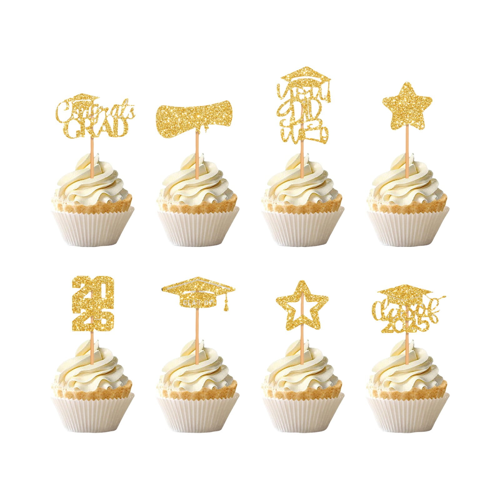 8 PCS Graduation Cupcake Toppers 2025,8 Style Graduation Cake ...