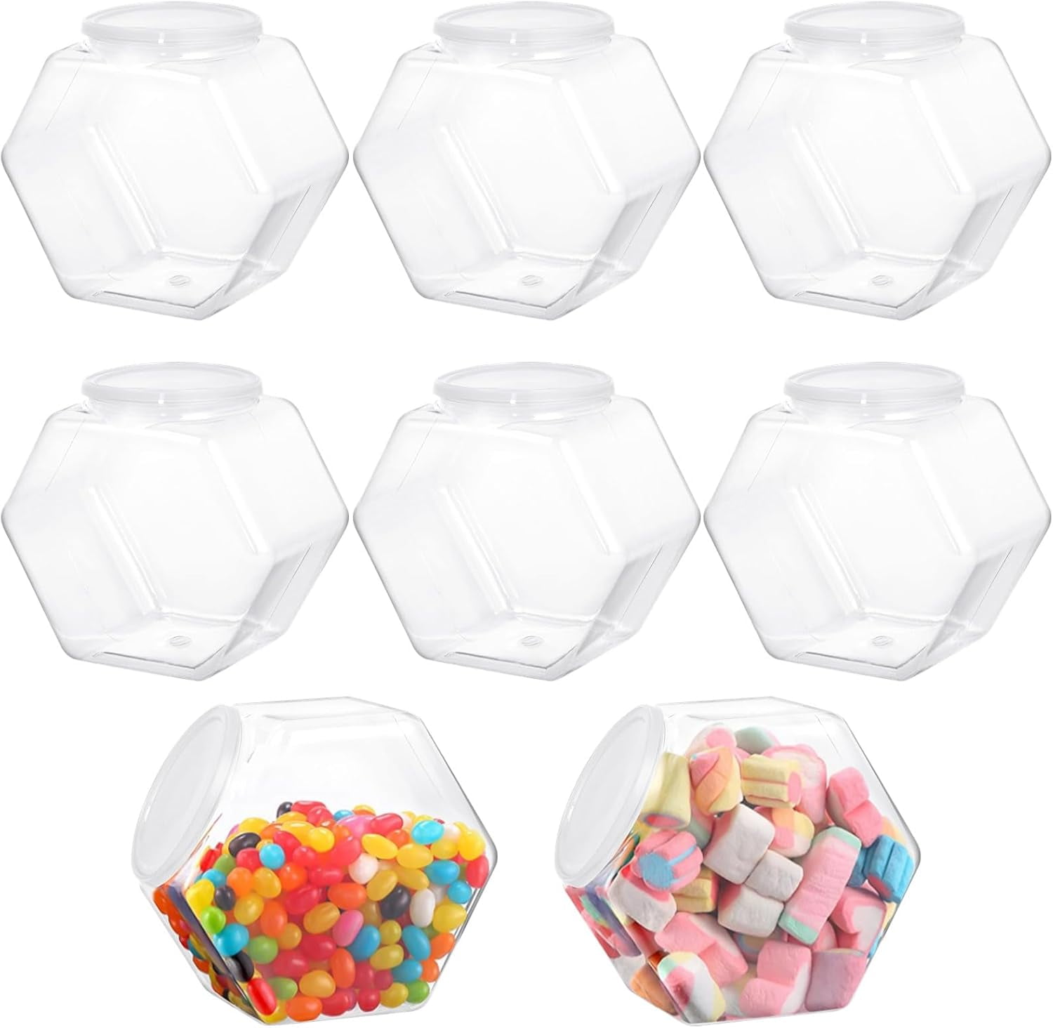 8 PCS Hexagon Plastic Jars, Clear Cookie Jars with Lids, Reusable ...