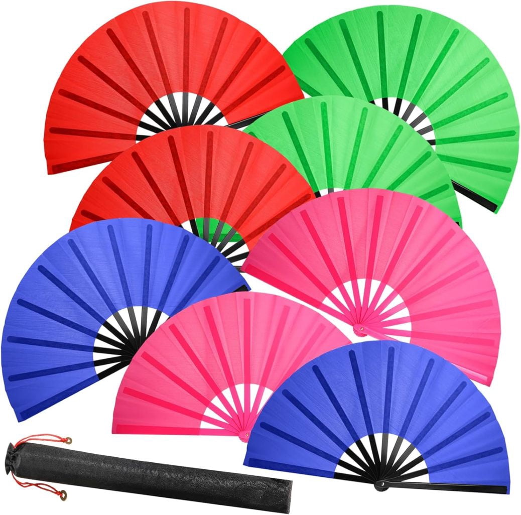 8 PCS Large Chinese Folding Fans Set for Line Dance & Popping, Kung Fu ...