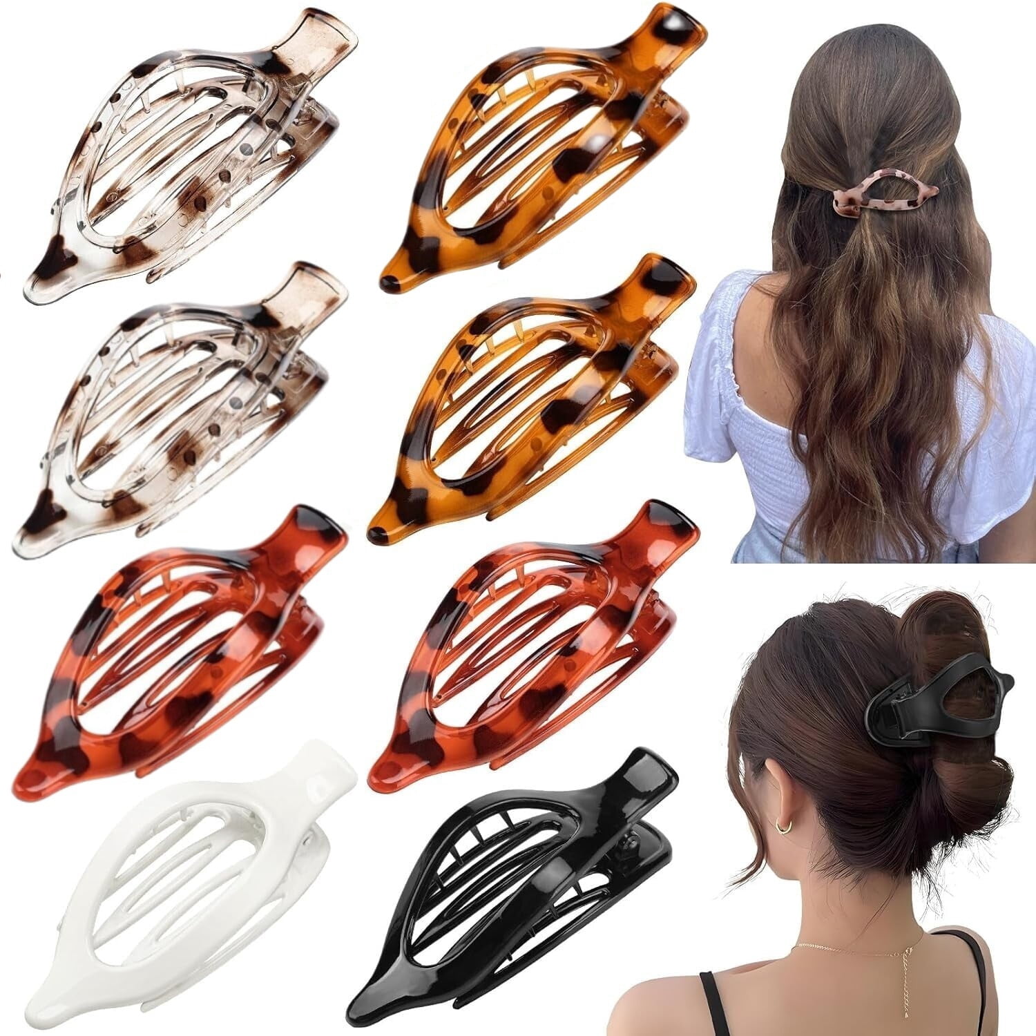 8 PCS Large Flat Hair Clips for Women Girls, French Concord Lay Down ...