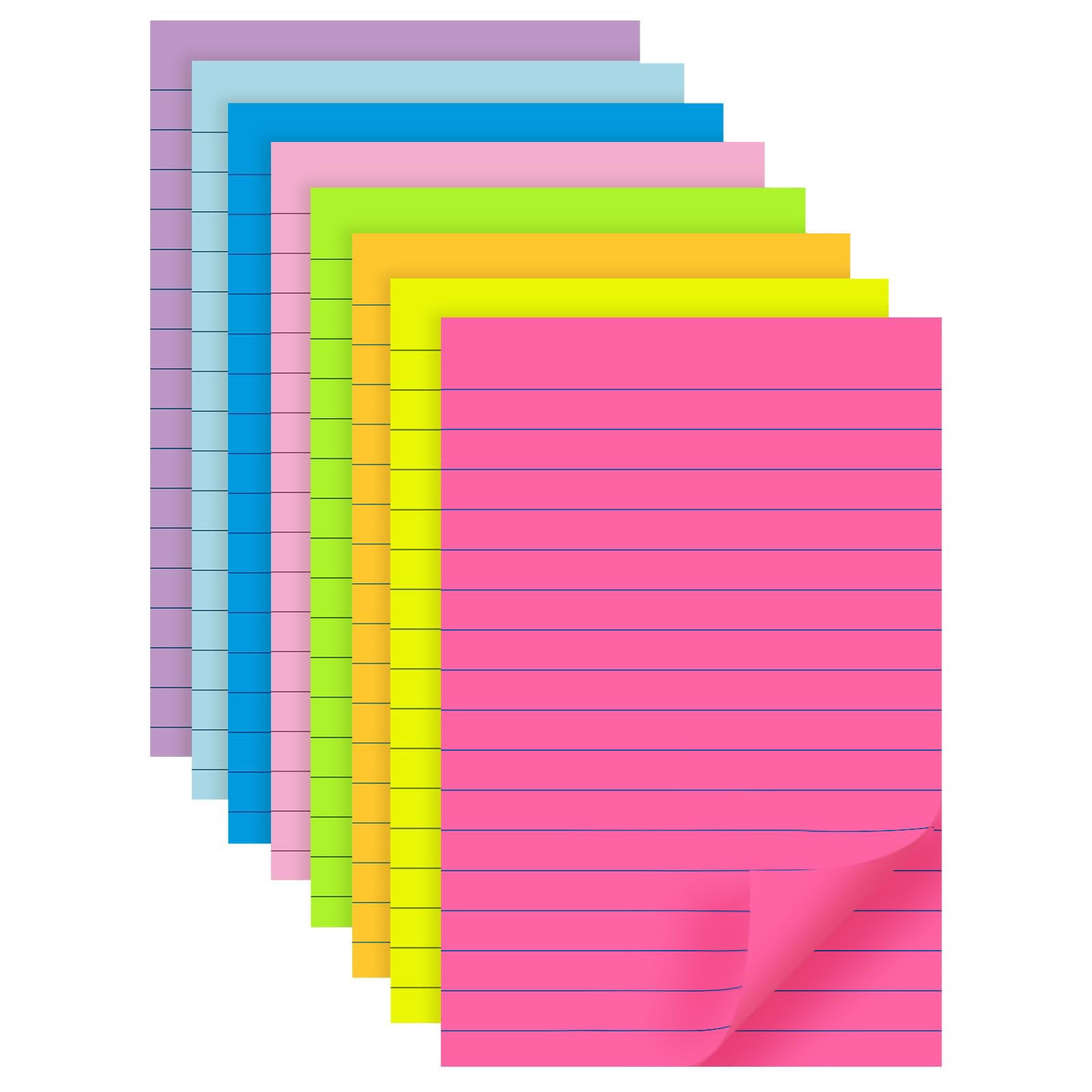 8 PCS Lined Sticky Notes 4x6 in Post, 8 Colors Self Sticky Notes Pad ...