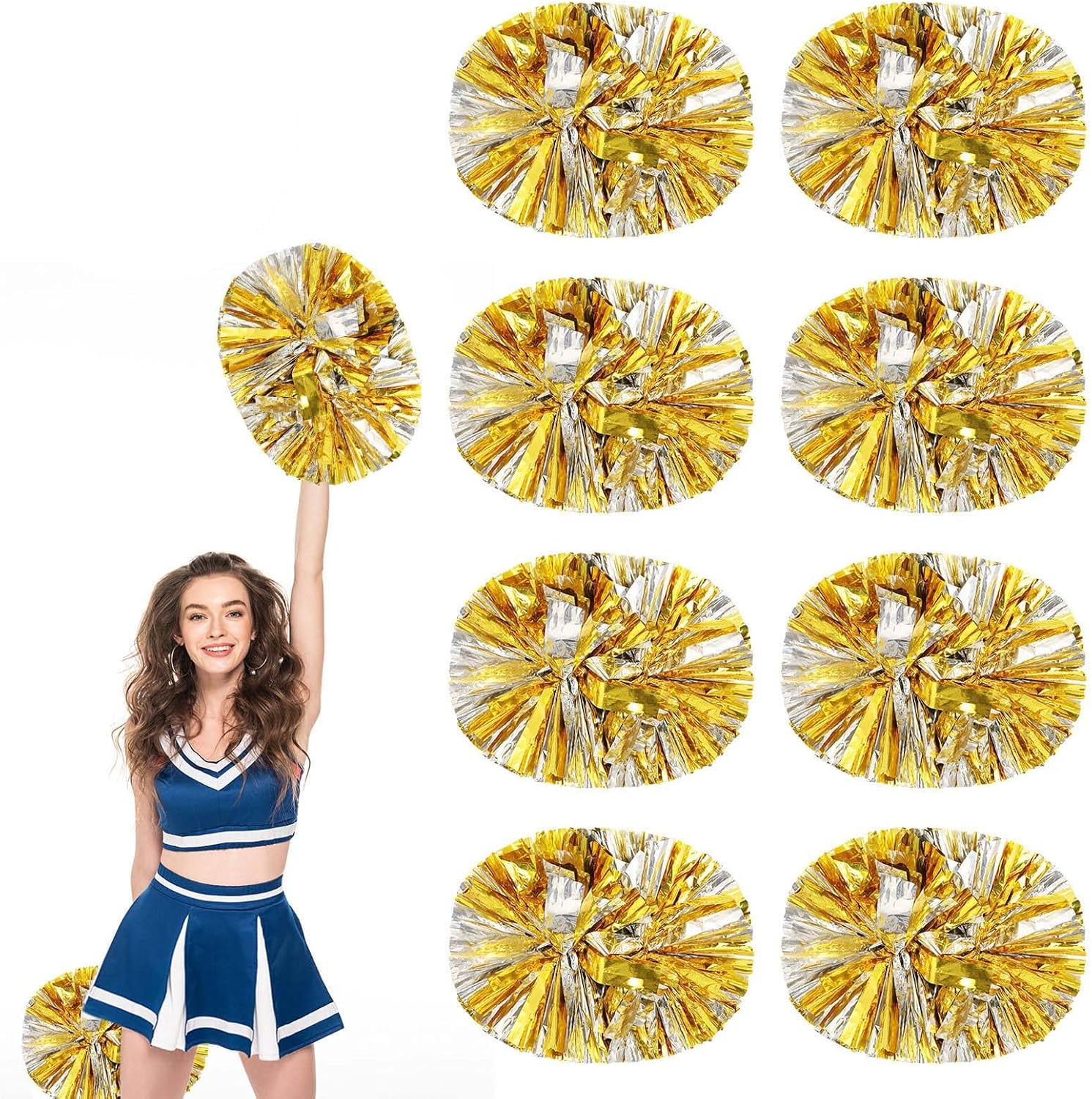 8 PCS Metallic Cheerleading Pom Pom for Team Spirit Sports Dance ...