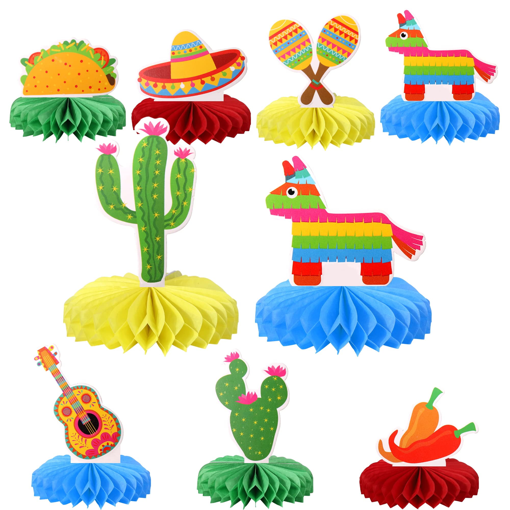 8 PCS Mexican Fiesta Honeycomb Table Centerpiece Cactus Maraca Sombrero ...