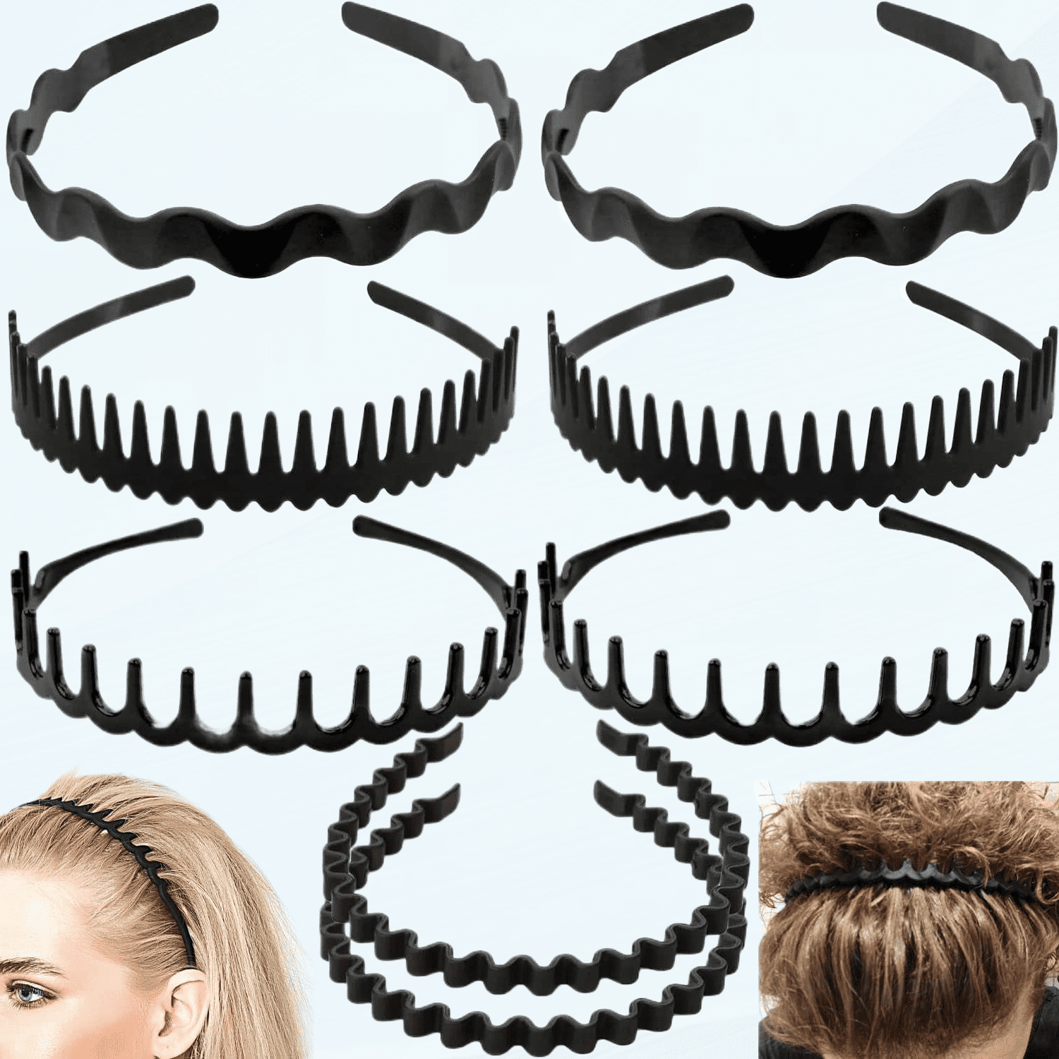 8 PCS Non Slip Fashion Effortless Plastic Headbands with Teeth Comb ...