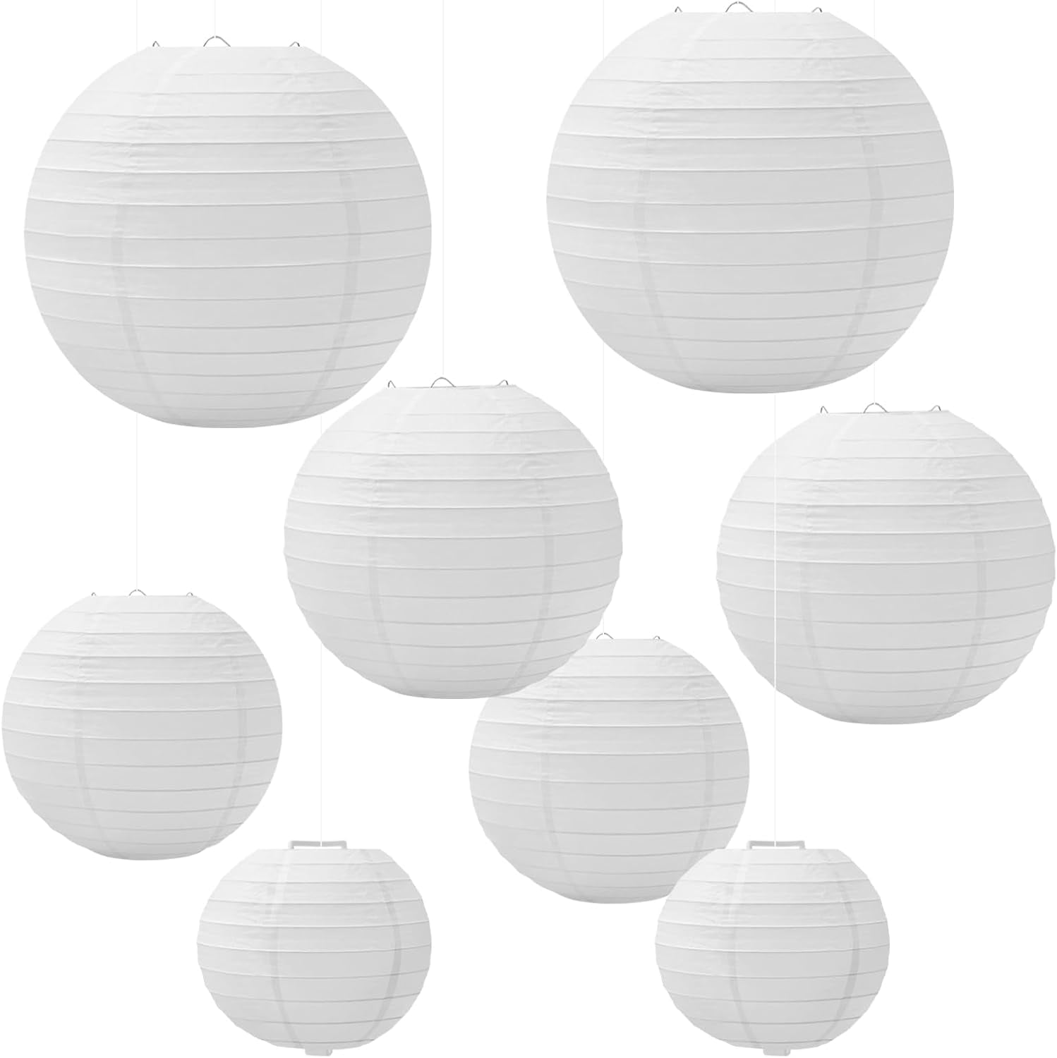 8 PCS Paper Lanterns, White Round Hanging Lanterns Decorations for ...