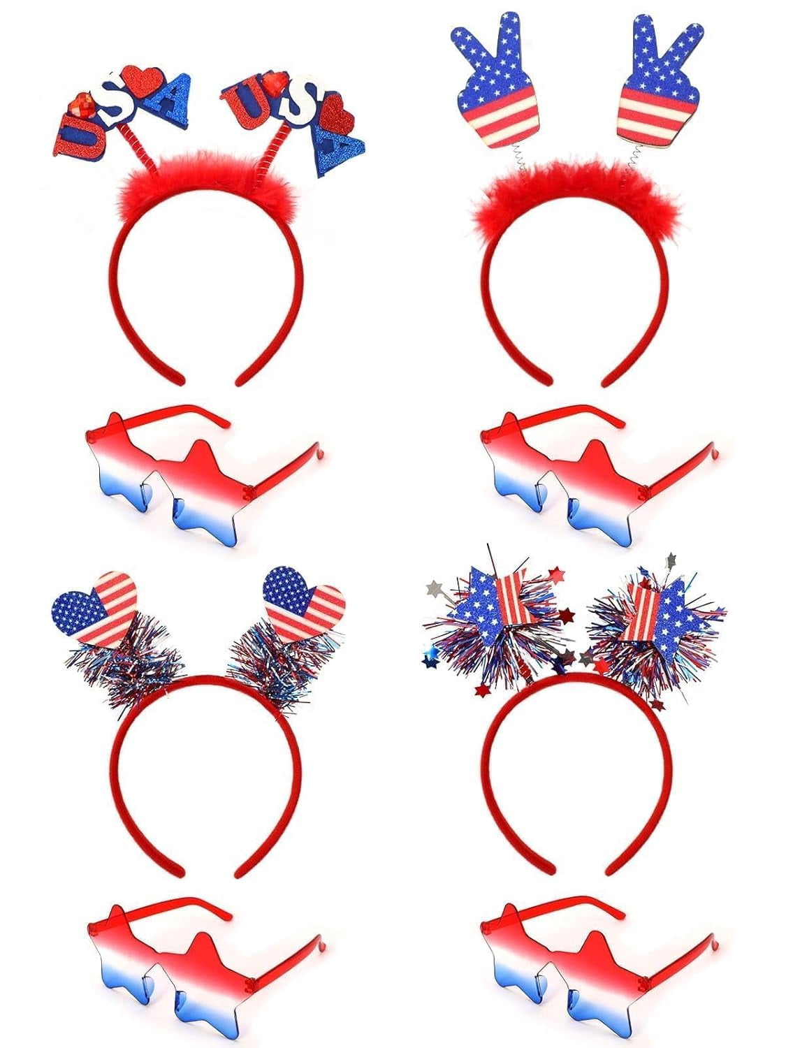 8 PCS Patriotic Party Accessories, Independence Day Headband Red White ...