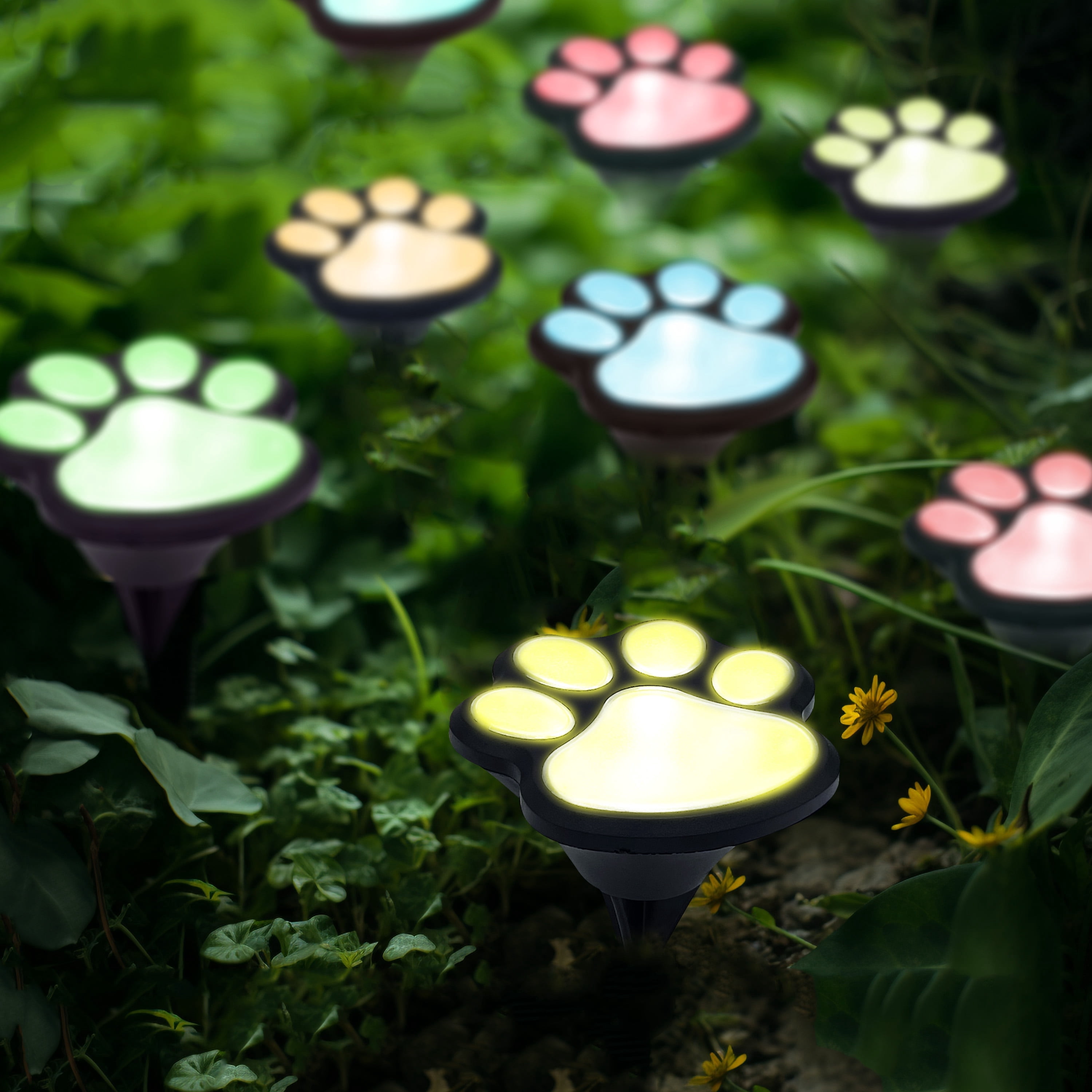 8 PCS Paw Print Solar Outdoor Lights, Solar Lights Outdoor Waterproof ...