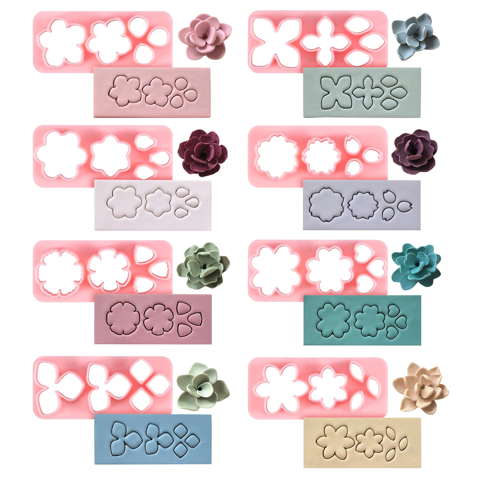 8 PCS Petal Flower Shape Polymer Clay Cutters Mold Soft Pottery Clay ...