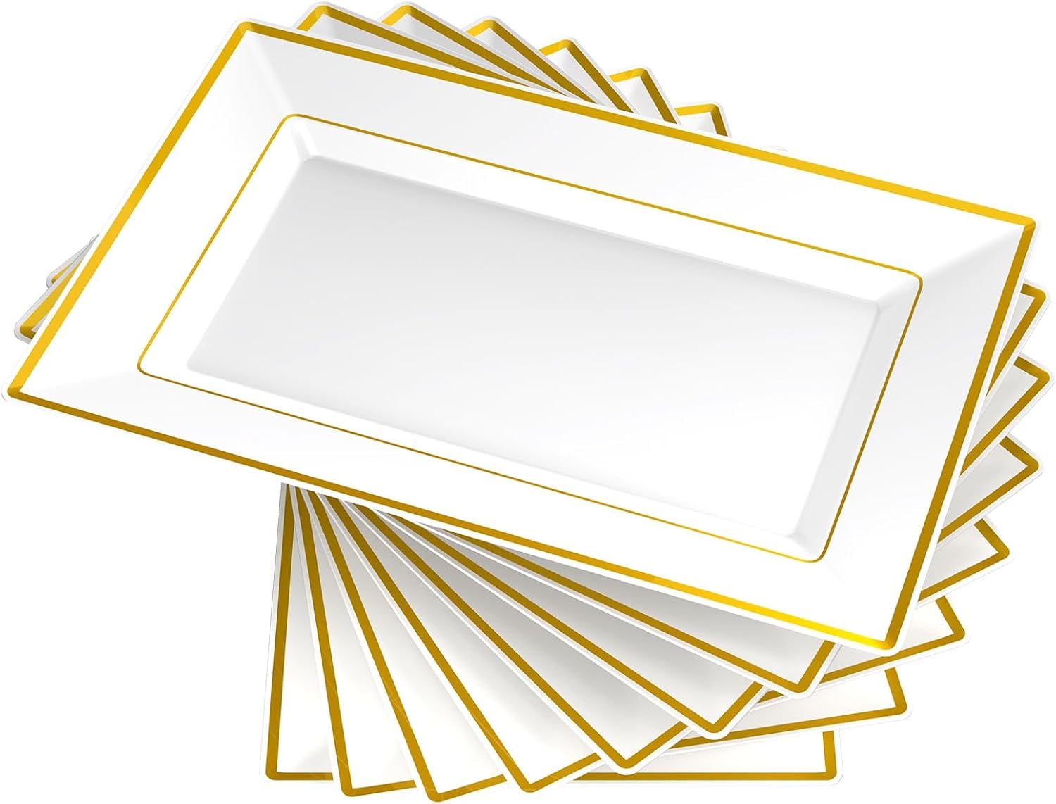 8 PCS Plastic Serving Trays, White and Gold Rim Plastic Serving ...