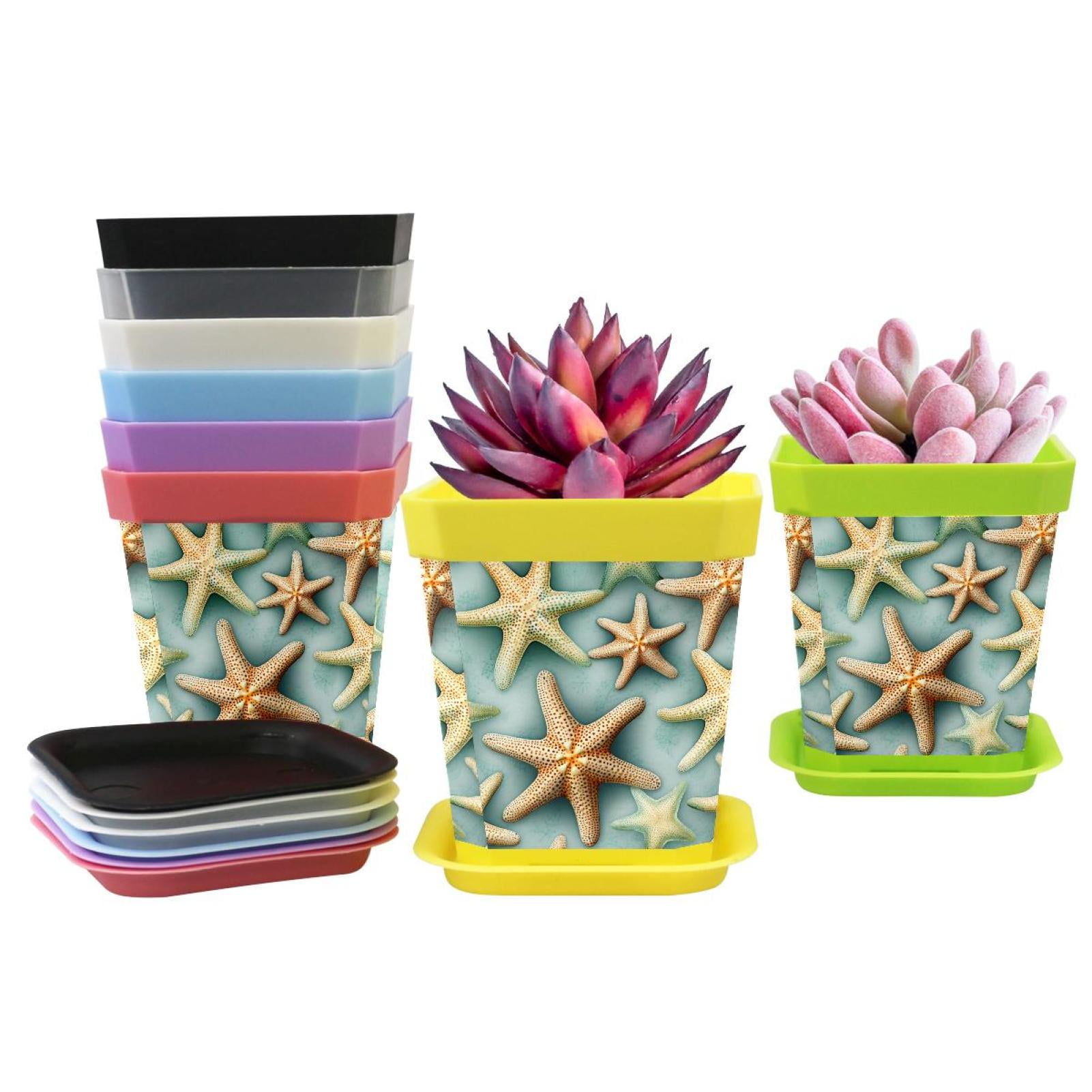 8 PCS Pots for Plants Beach Sea Starfish Plastic Planters with Drainage ...