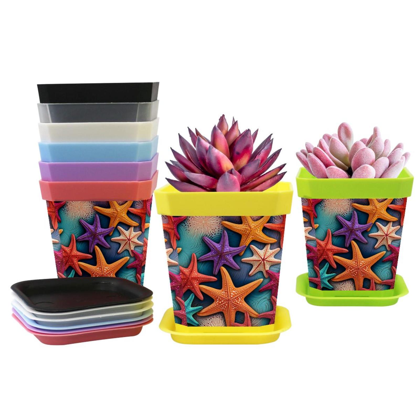 8 PCS Pots for Plants Beach Sea Starfish Plastic Planters with Drainage ...