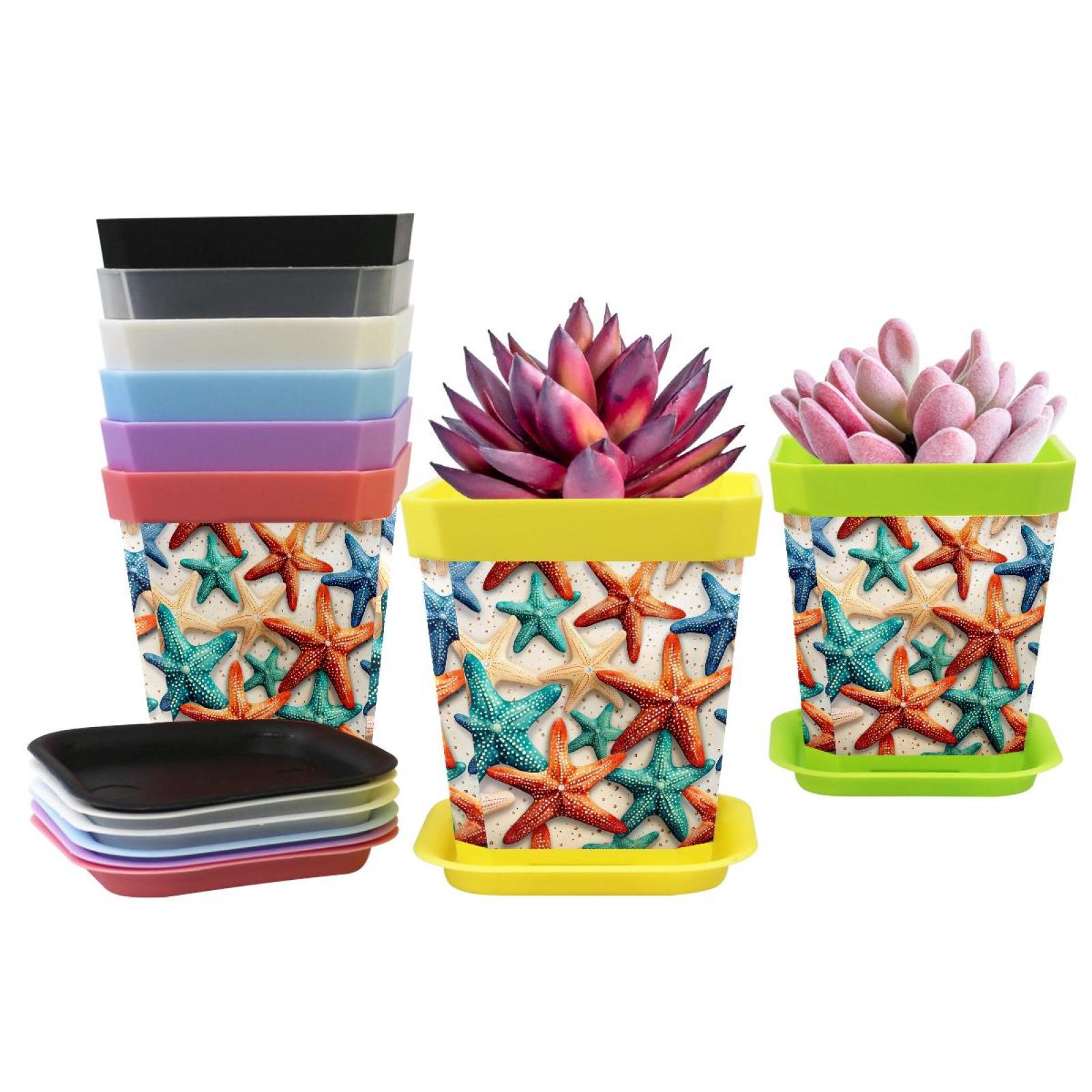8 PCS Pots for Plants Beach Sea Starfish Plastic Planters with Drainage ...