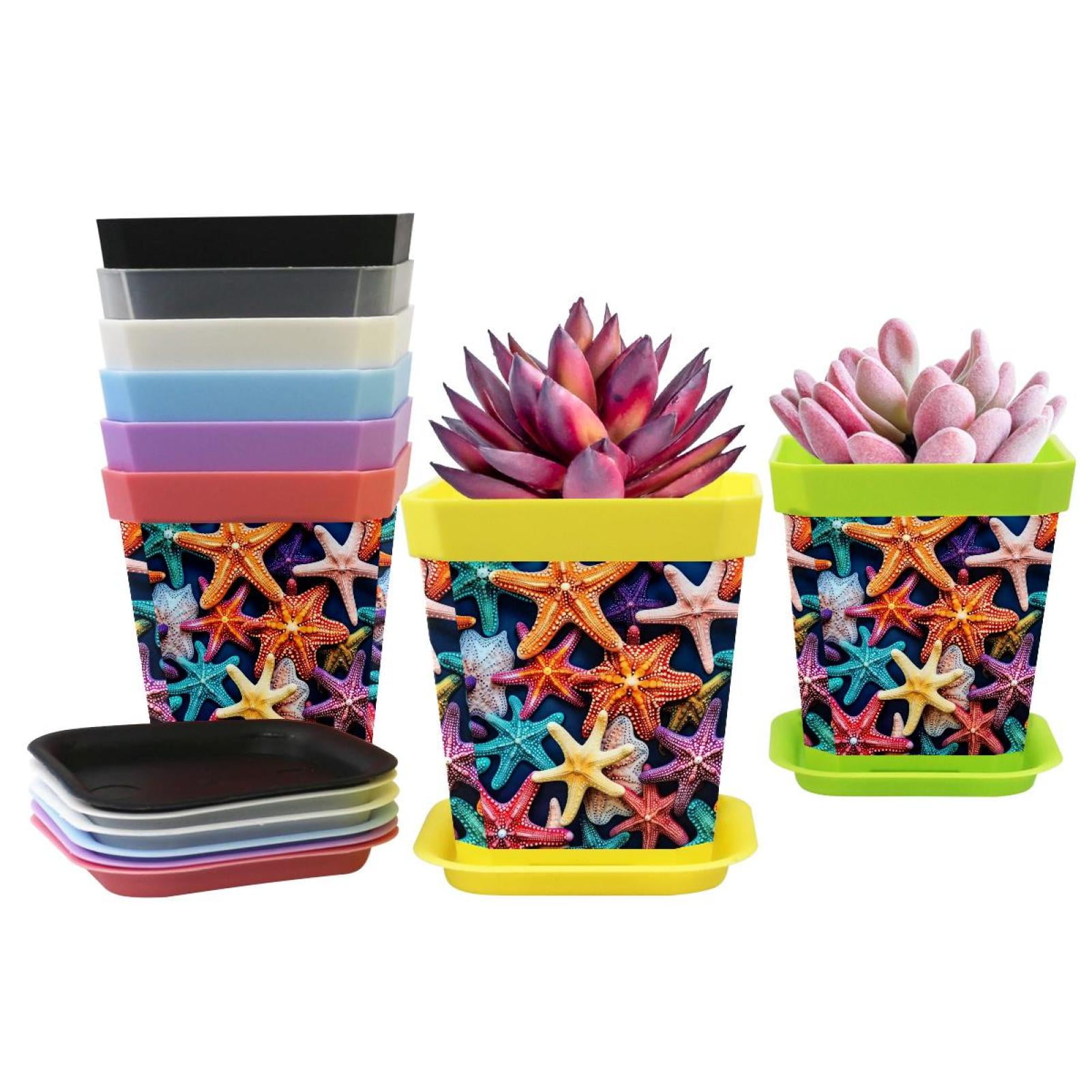 8 PCS Pots for Plants Beach Sea Starfish Plastic Planters with Drainage ...