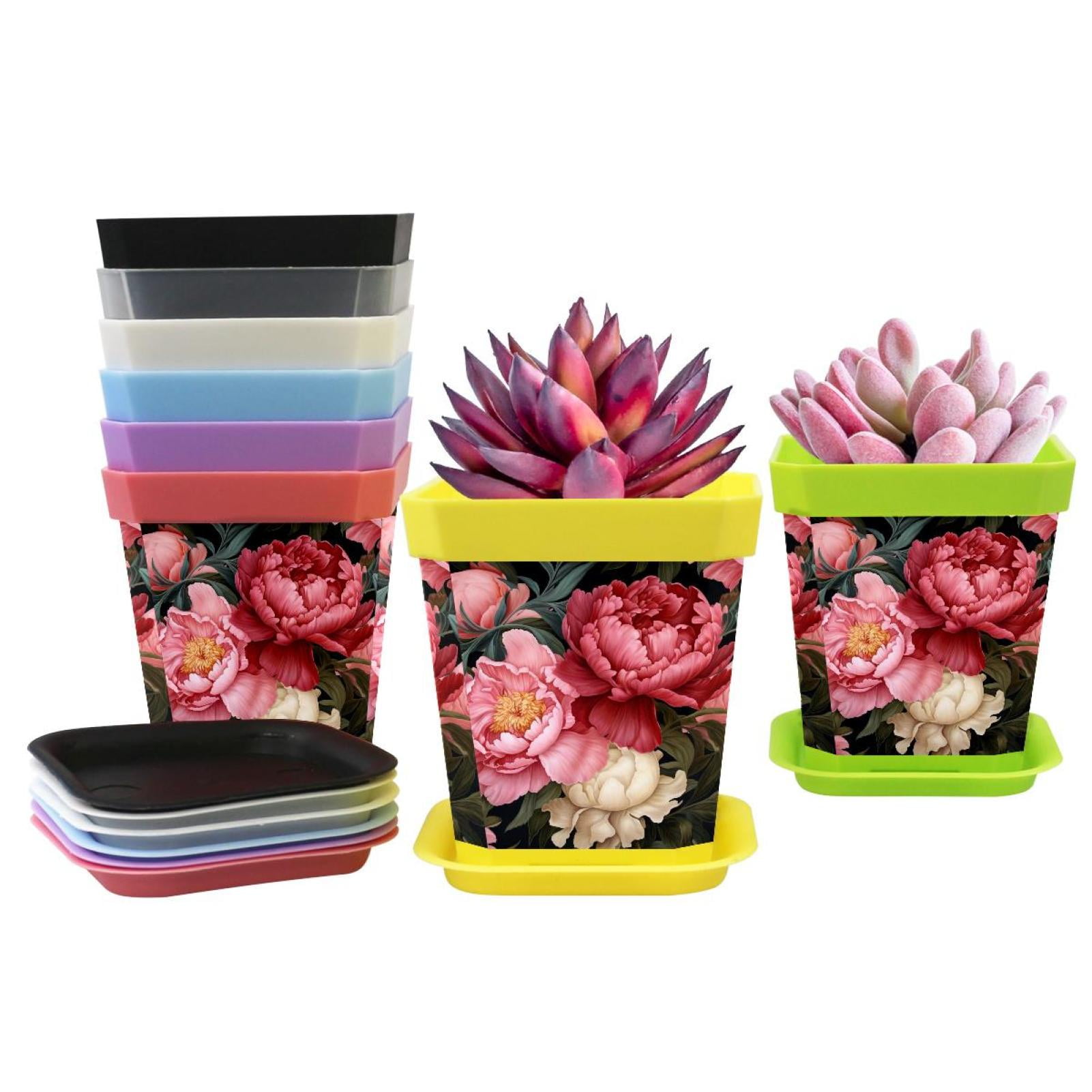 8 PCS Pots for Plants Blossom Peony Flowers Plastic Planters with Drainage Holes and Tray, Plant ...