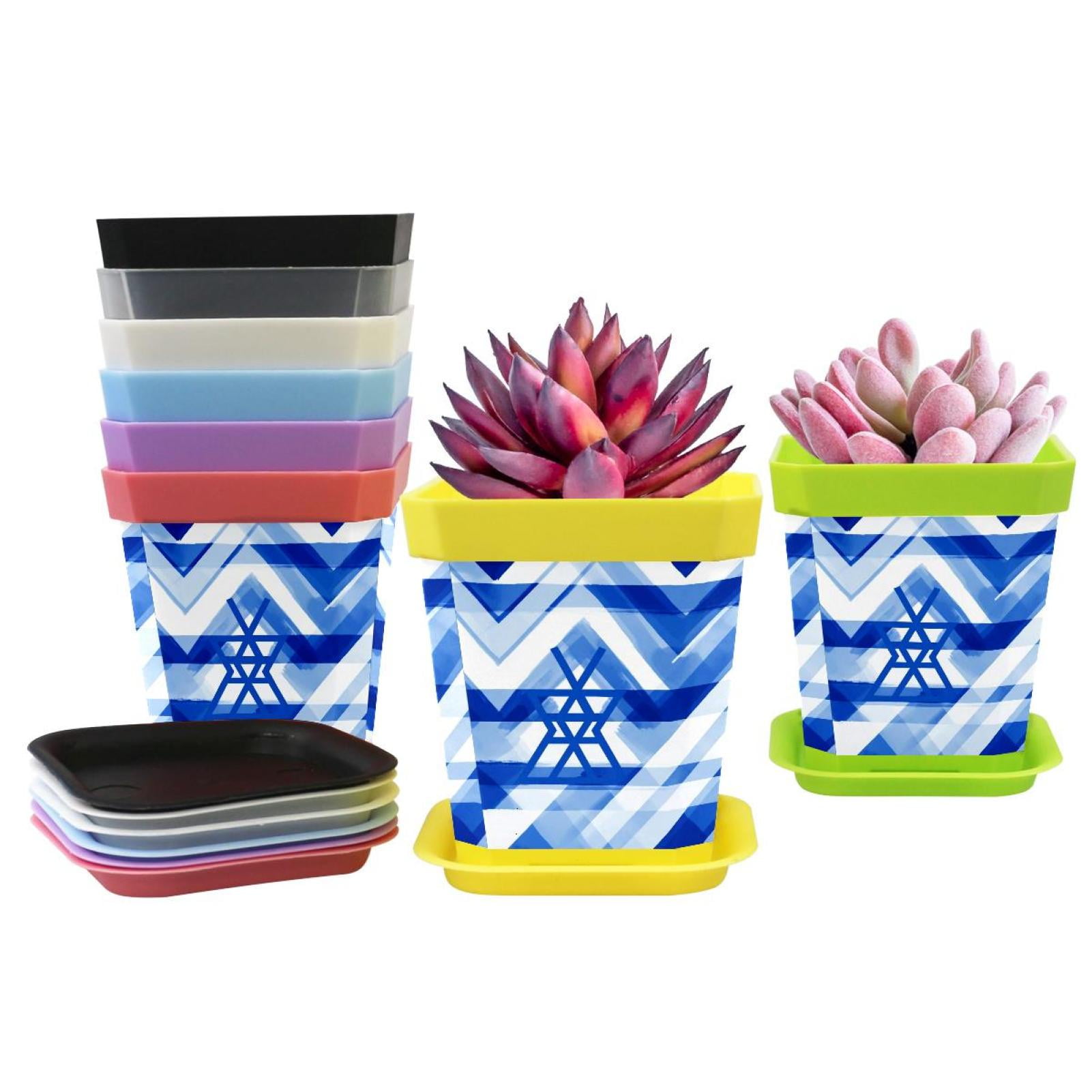 8 PCS Pots for Plants Blue White Israel Flag Plastic Planters with ...