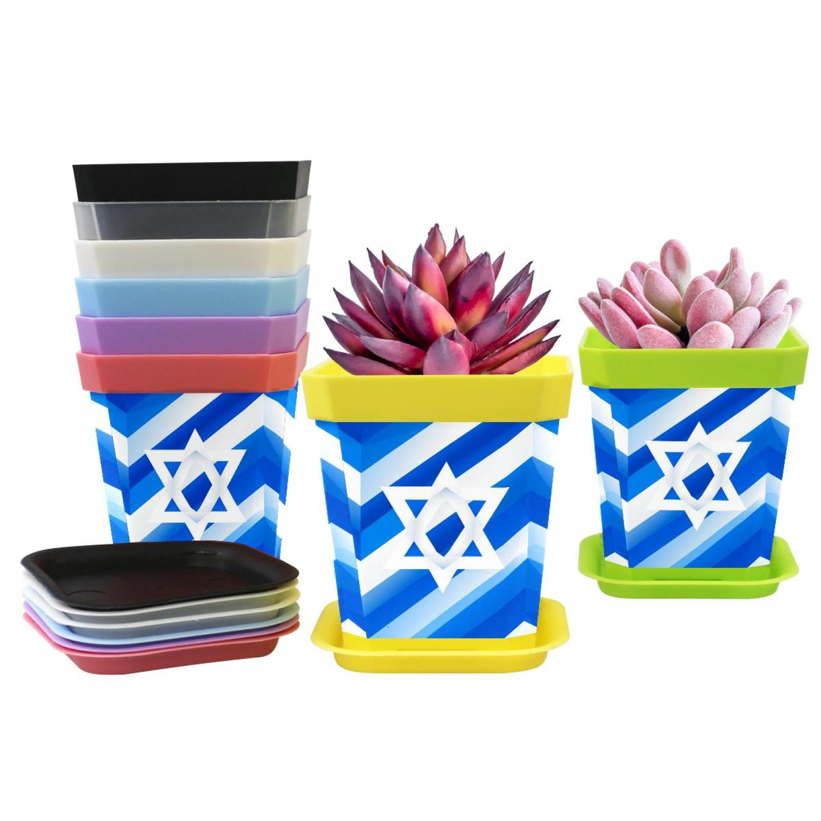 8 PCS Pots for Plants Blue White Israel Flag Plastic Planters with ...