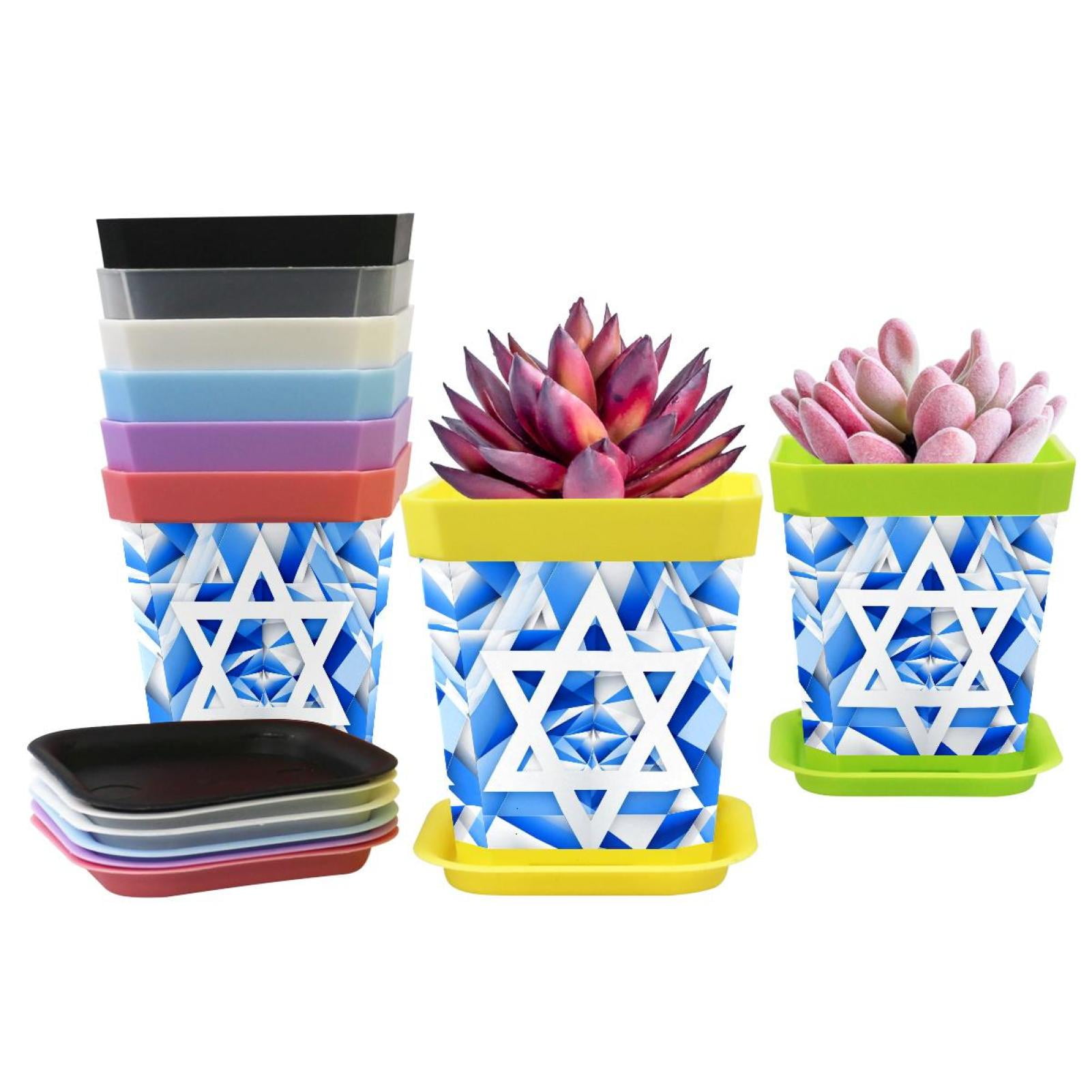 8 PCS Pots for Plants Blue White Israel Flag Plastic Planters with ...