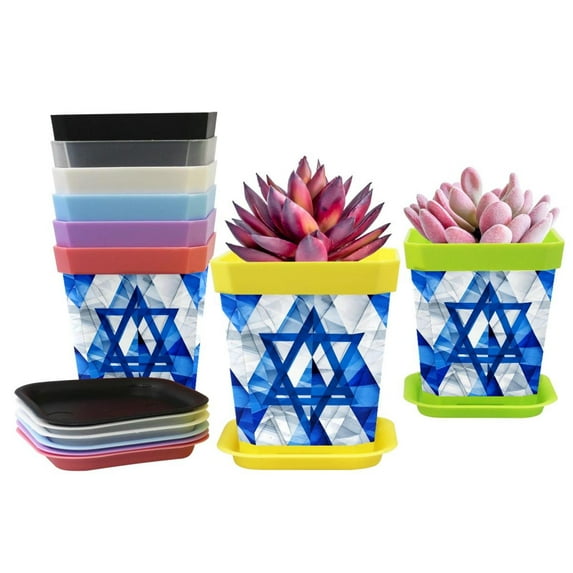 8 PCS Pots for Plants Blue White Israel Flag Plastic Planters with ...