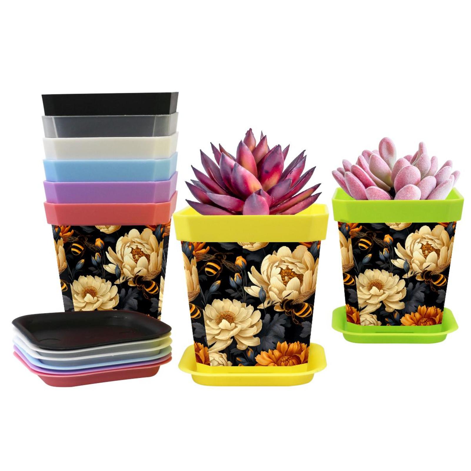8 PCS Pots for Plants Bumble Bee Flying on Flower Plastic Planters with ...